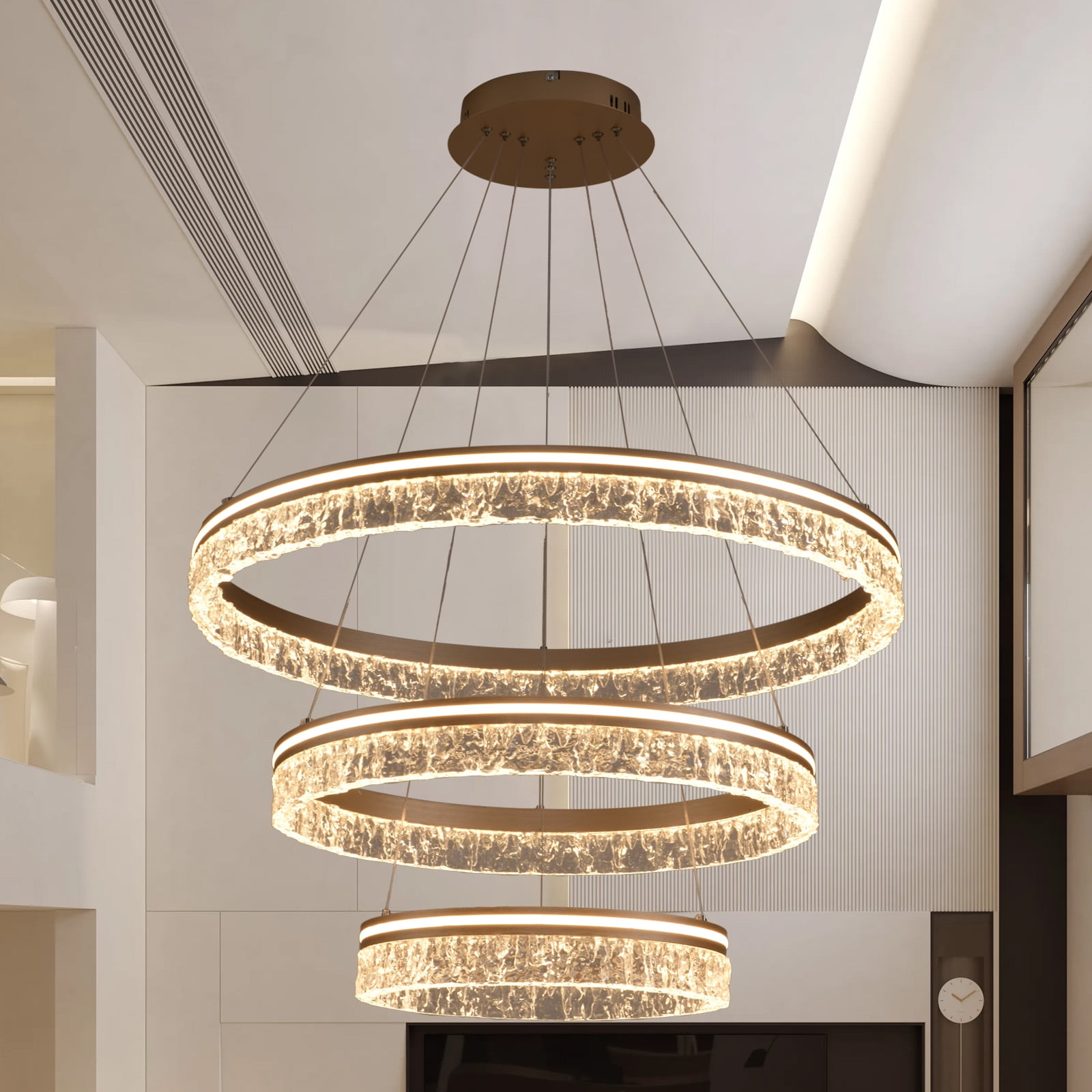 Modern Ring LED Chandelier with Remote Control, Hanging Crystal ...