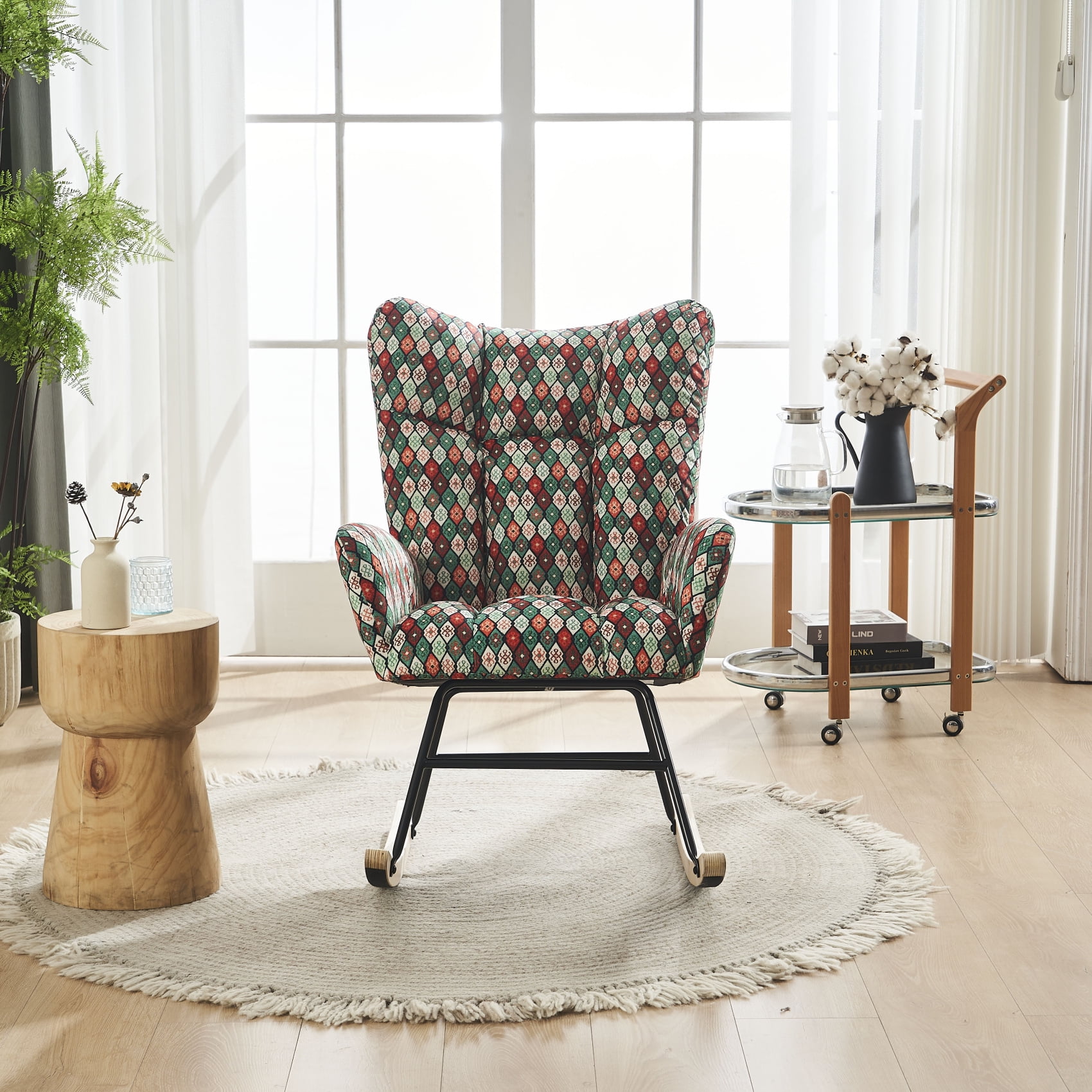 Modern Rocking Chair with Biuld-in Iron Frame, Upholstered Armchair ...