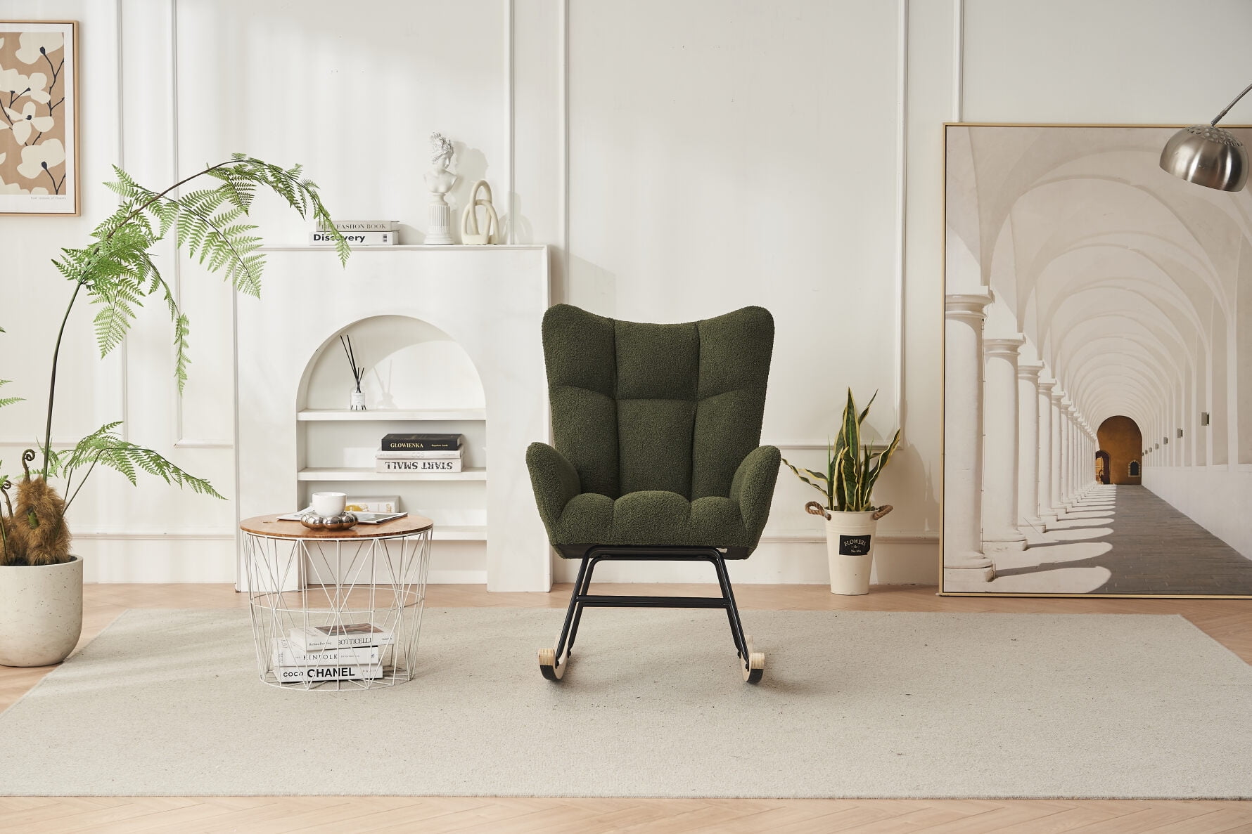 Modern Rocking Chair with Biuld-in Iron Frame, Upholstered Armchair ...