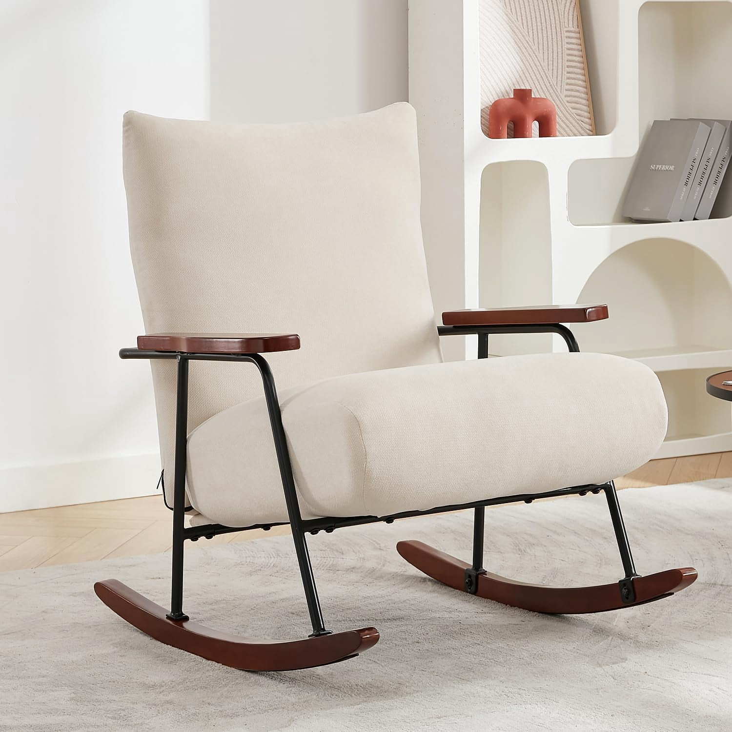 Modern Rocking Chair Indoor, Living Room Chair Upholstered Glider with ...