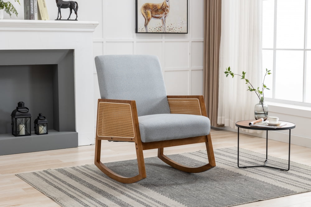 Modern Rocking Chair, Linen Fabric Nursery Glider Rocker with ...