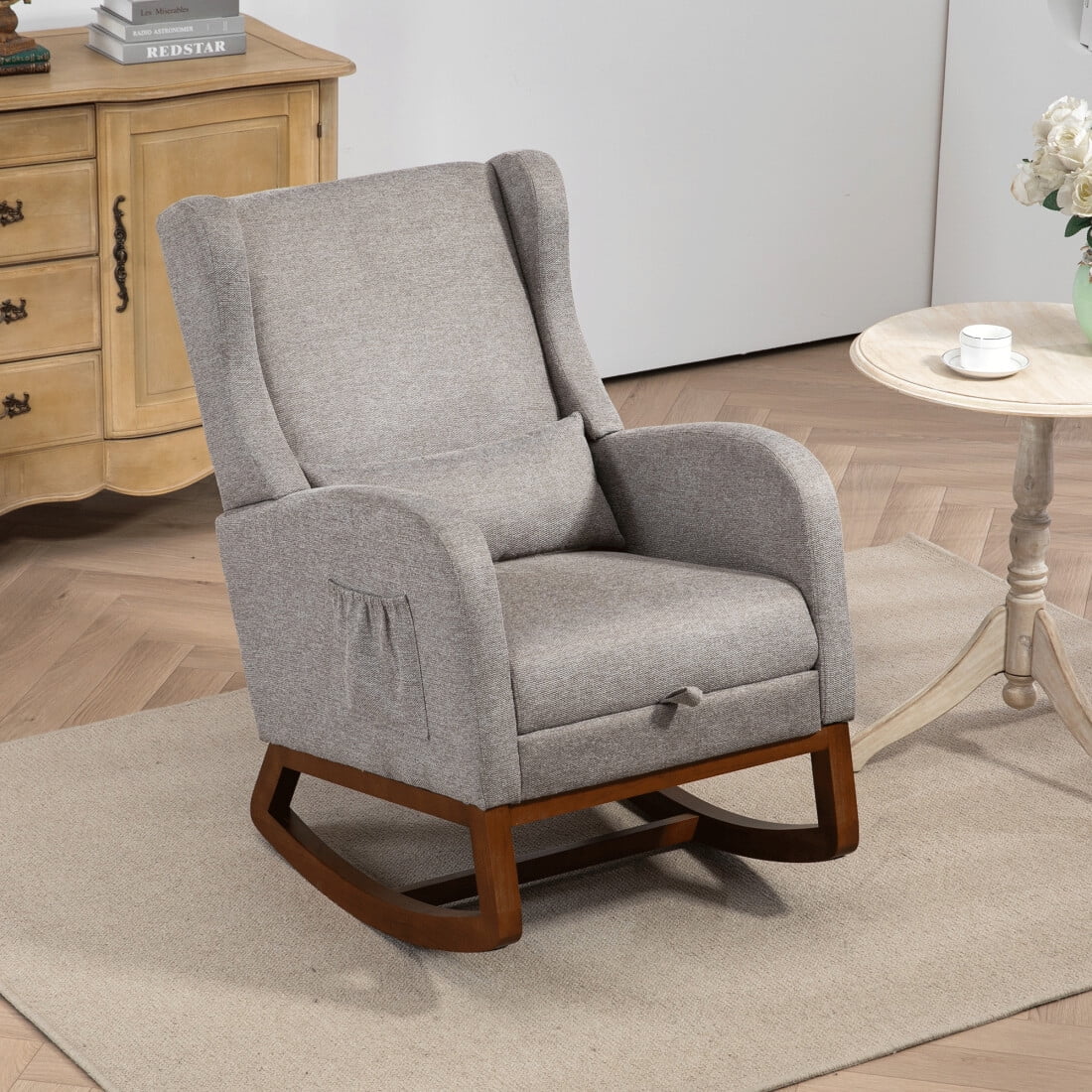 Modern Rocking Chair for Nursery, Mid-Century Design with Retractable ...