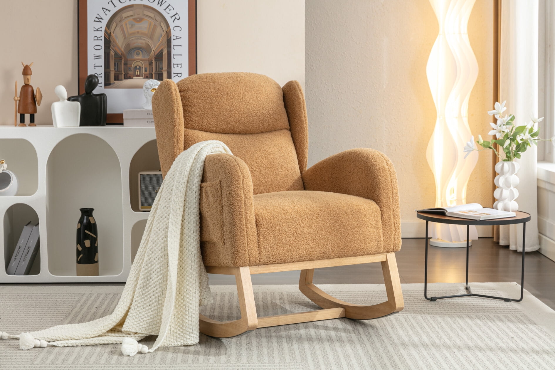 Modern Rocking Chair Nursery, Soft Teddy Fabric Glider Rocker with High ...