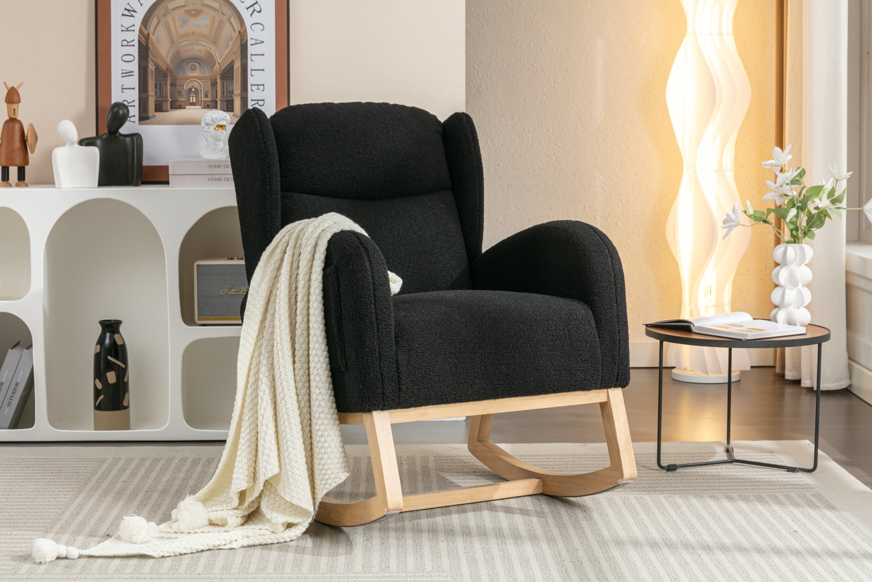 Modern Rocking Chair Nursery, Soft Teddy Fabric Glider Rocker with High ...