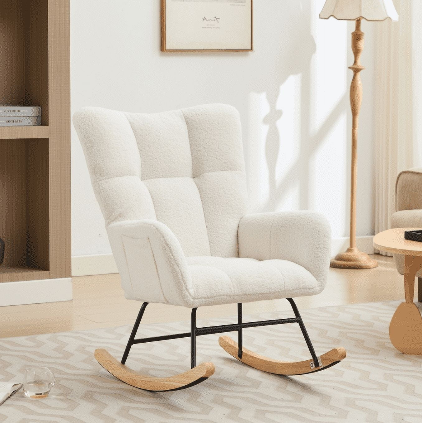 Modern Rocking Chair for Nursery, Teddy Upholstered Glider Rocker with ...