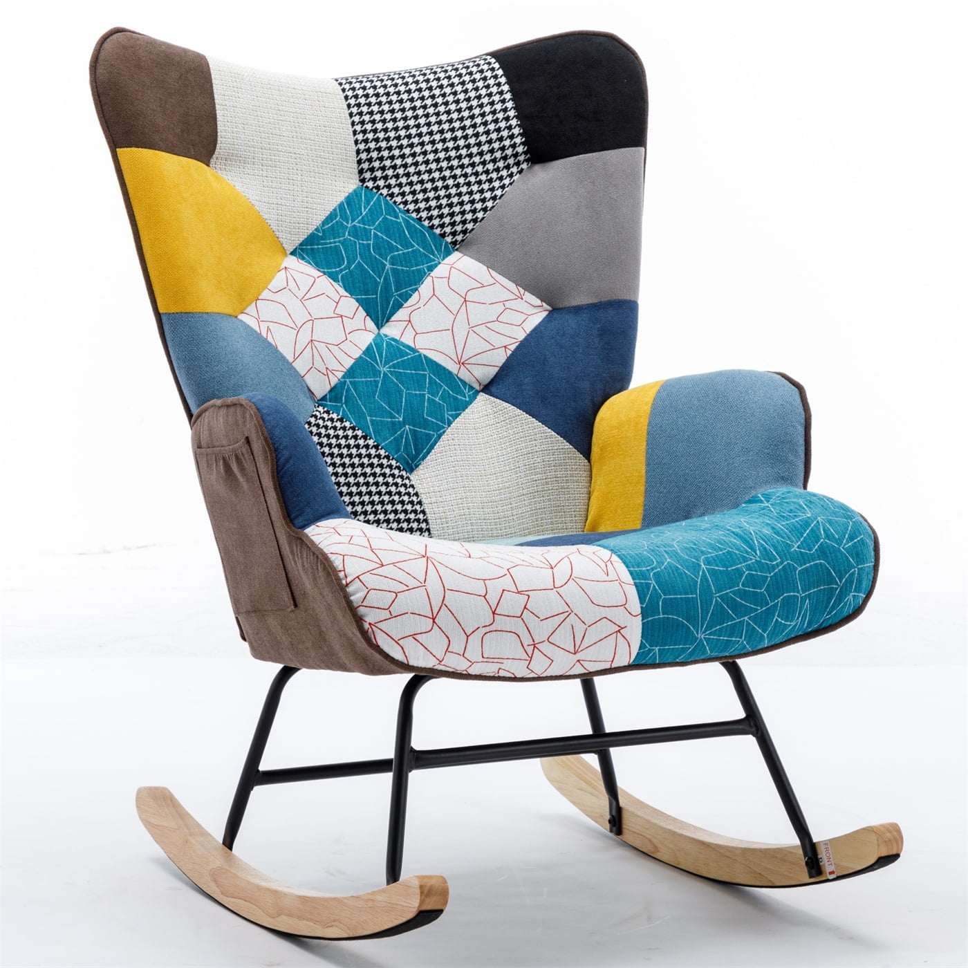 Modern Rocking Chair, Patchwork Accent Chair with Solid Wood Armrest ...