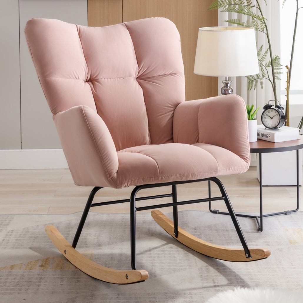 Modern Rocking Chair Recliner, Velvet Tufted Upholstered Accent ...