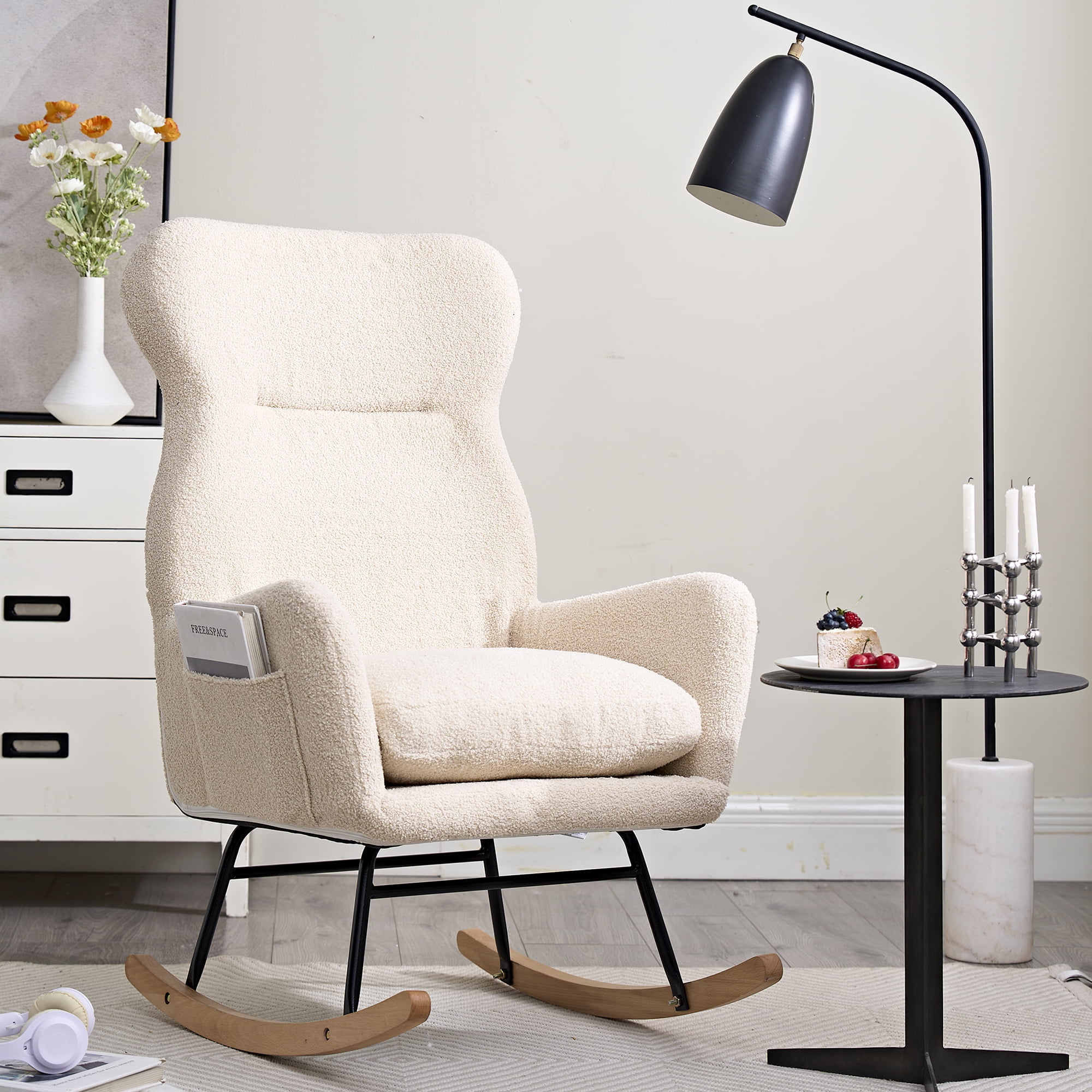 Modern Rocking Chair with High Backrest,Teddy Material Comfort Arm ...