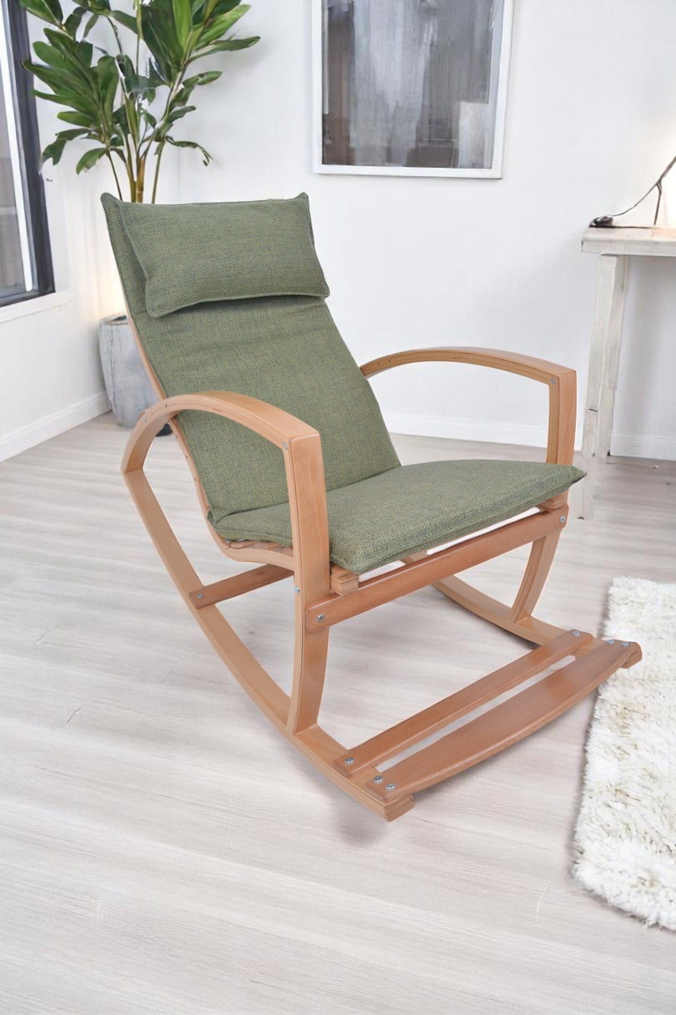 Modern Rocking Chair with Wooden Frame and High Back, Upholstered ...