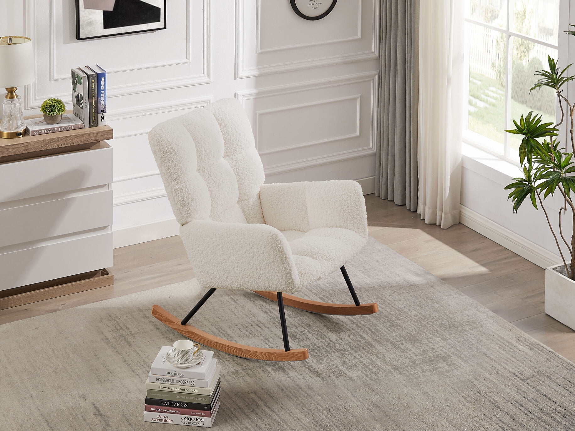 Modern Rocking Glider Chair, Nursery Padded Seat, Comfy Upholstered ...