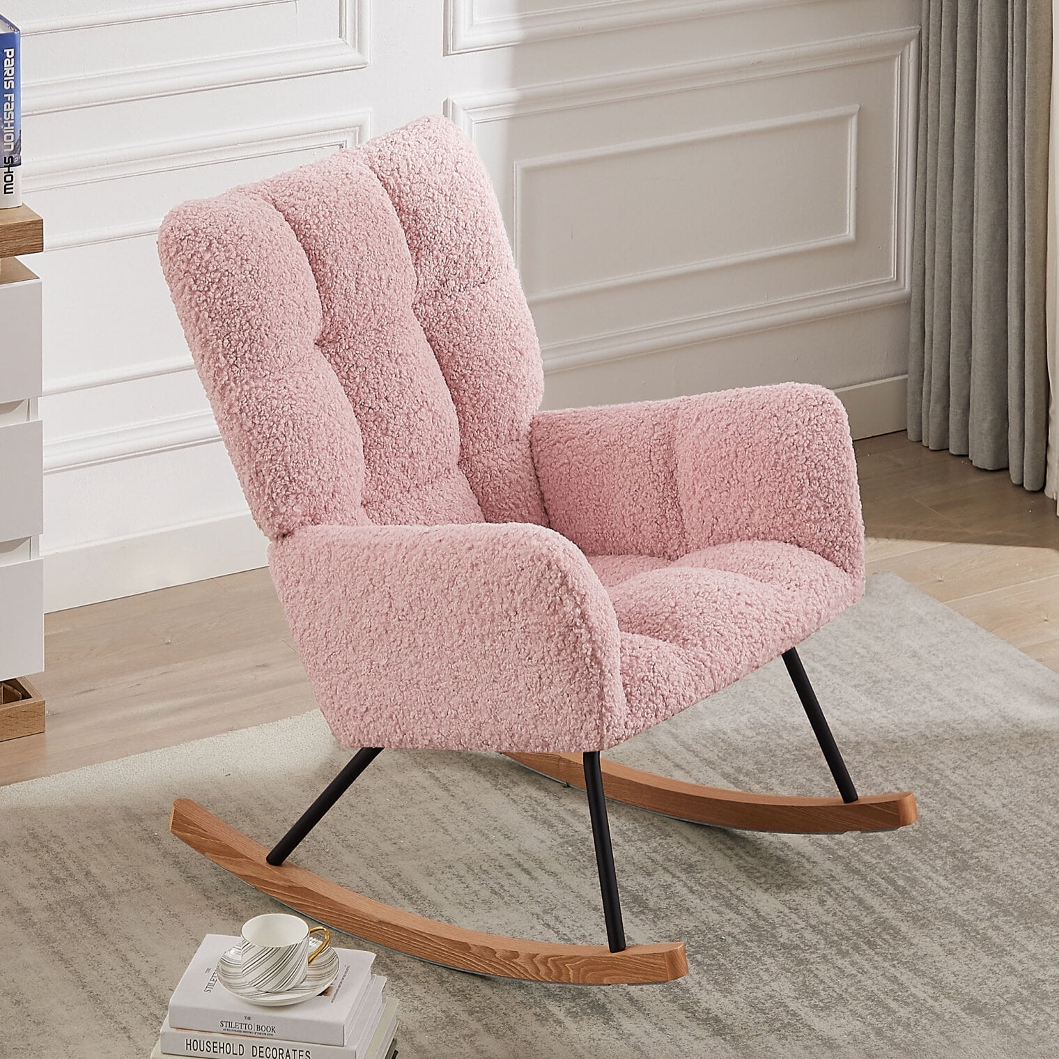 Modern Rocking Glider Chair, Nursery Padded Seat, Comfy Upholstered ...