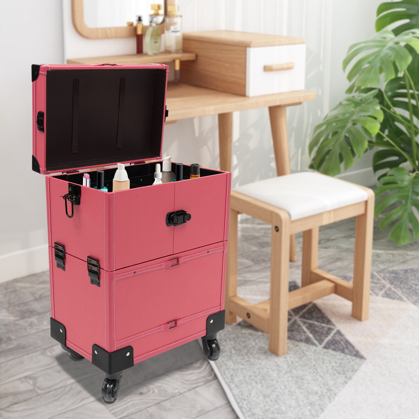 Modern Rolling Makeup Train Case Trolley Beauty Cosmetic Organizer Box ...