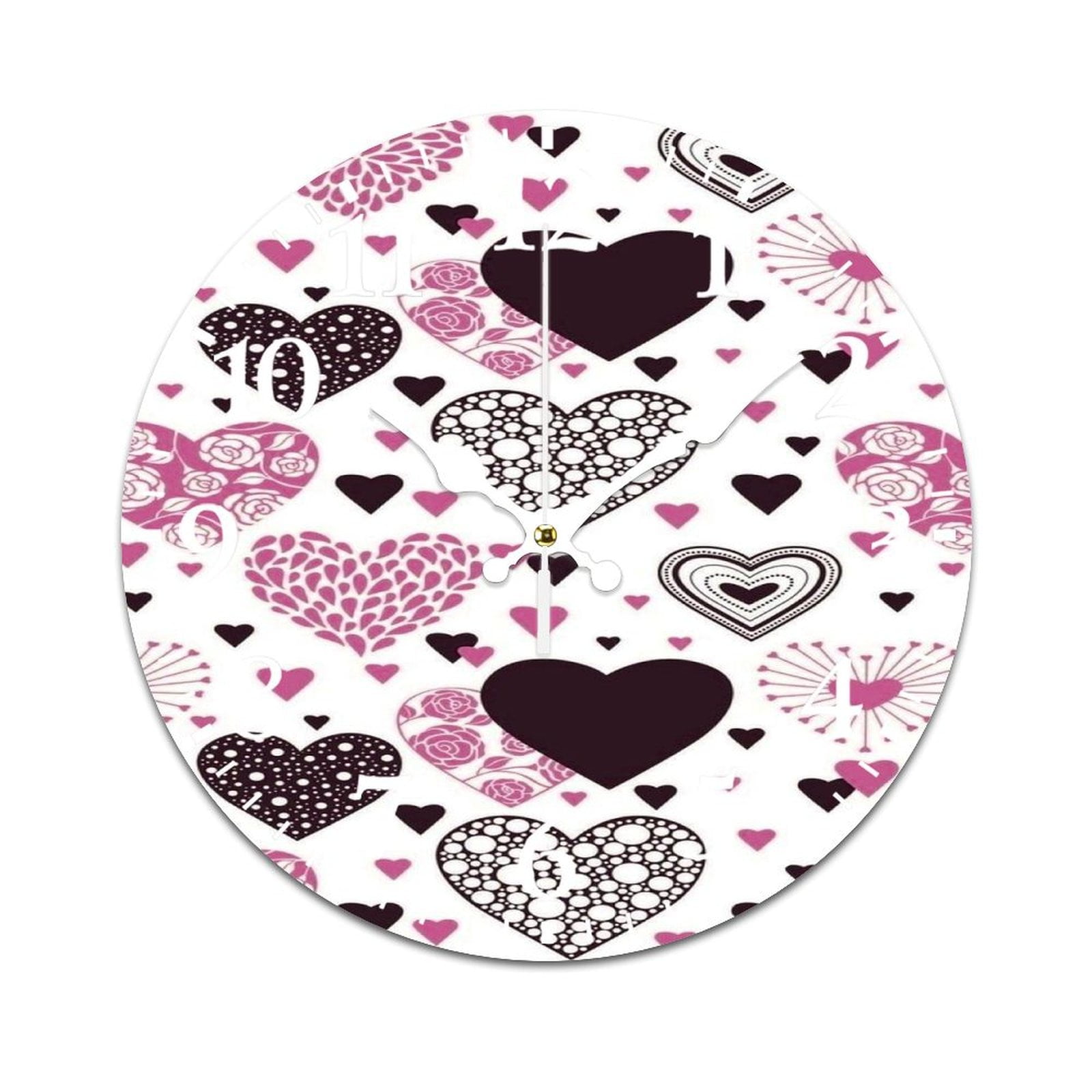 Modern Romantic Art Love Dots Black And White Pink Wall Clock Modern ...