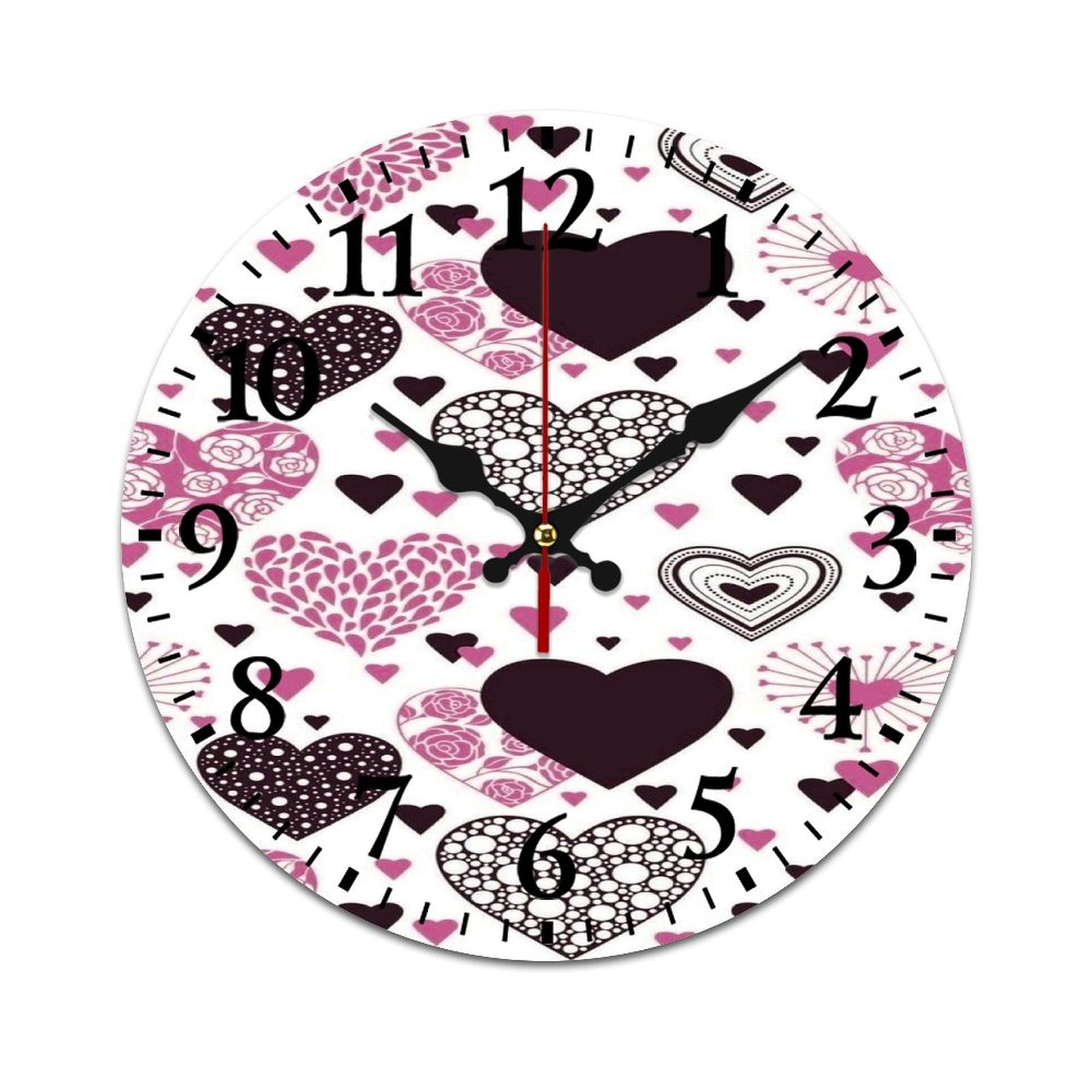 Modern Romantic Art Love Dots Black And White Pink Wall Clock Modern ...