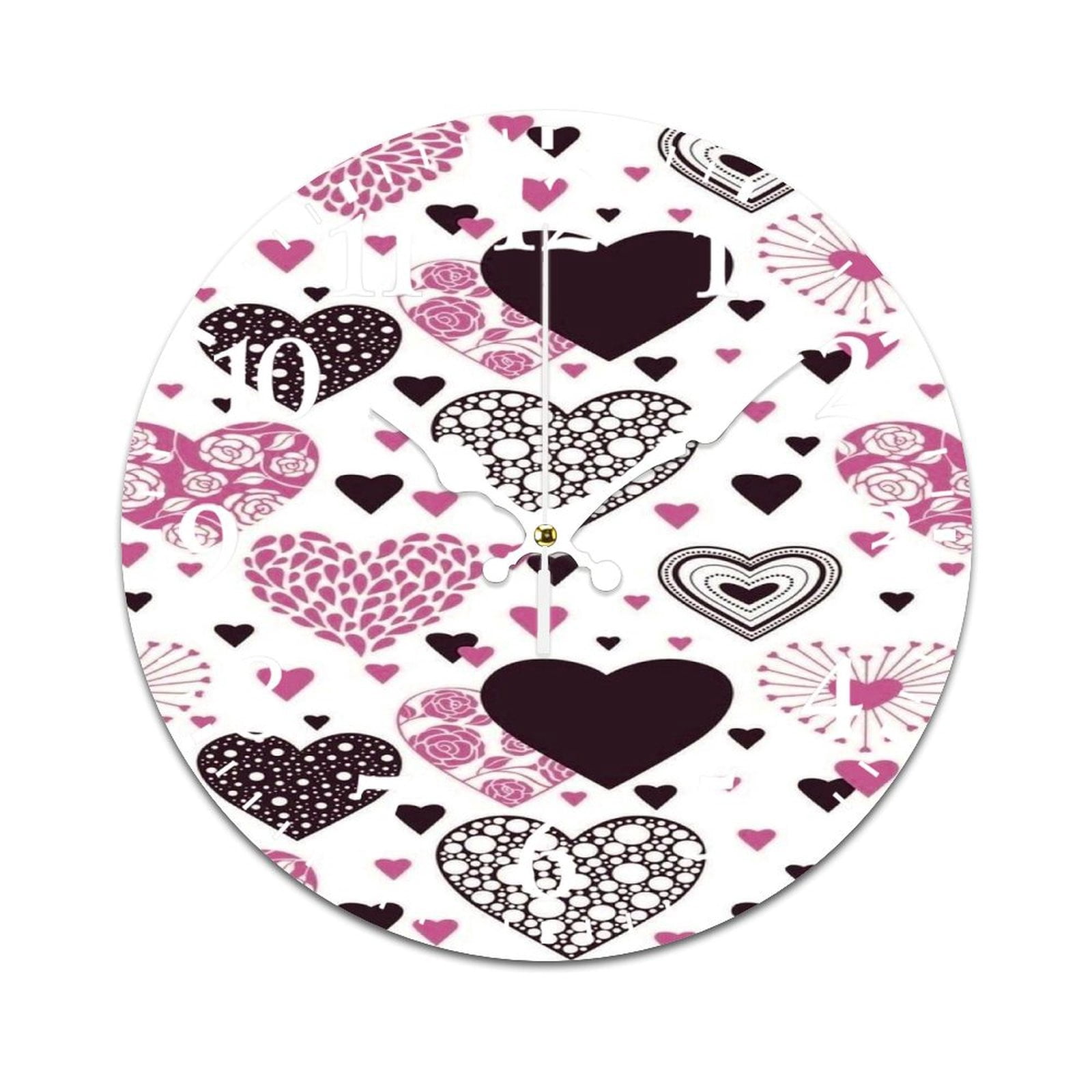 Modern Romantic Art Love Dots Black And White Pink Wall Clock Modern ...