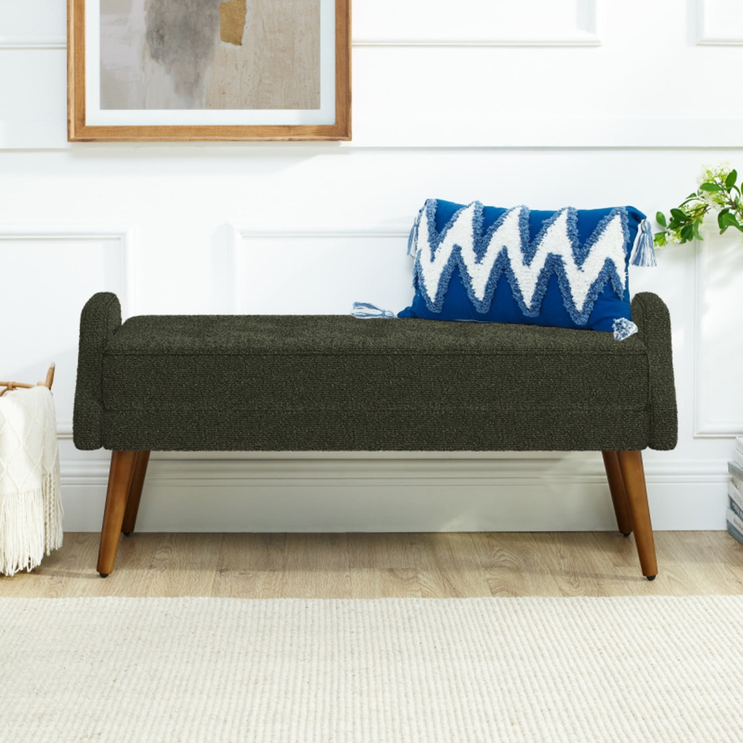 Modern Room Bench Made of Looped Yarn Fabric with Soft Cushion ...