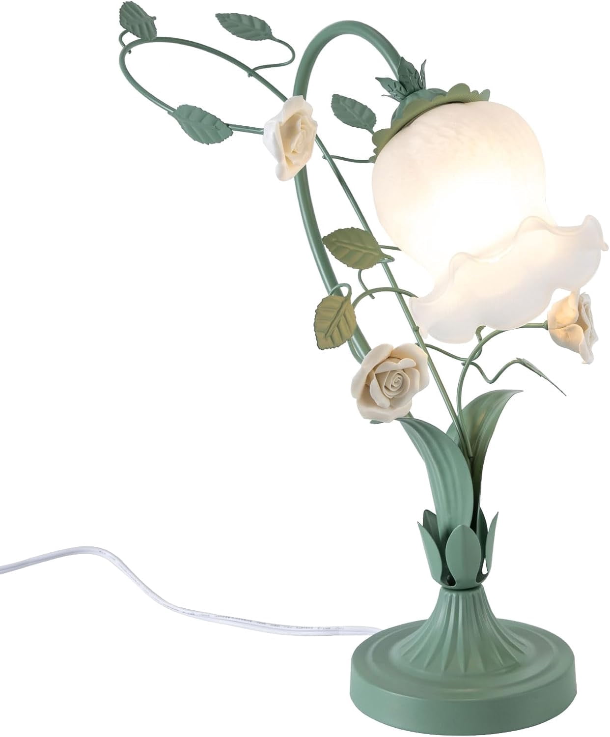 Modern Rose Flower Glass Table Lamp - Floral Nightstand Desk Light for ...