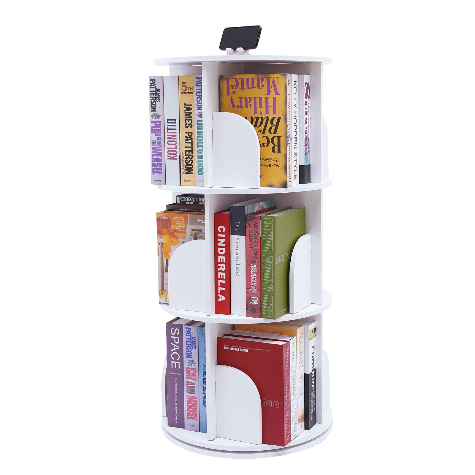 Modern Rotating Bookshelf 3 Tiers Bookcase 360° Rotating Stackable ...