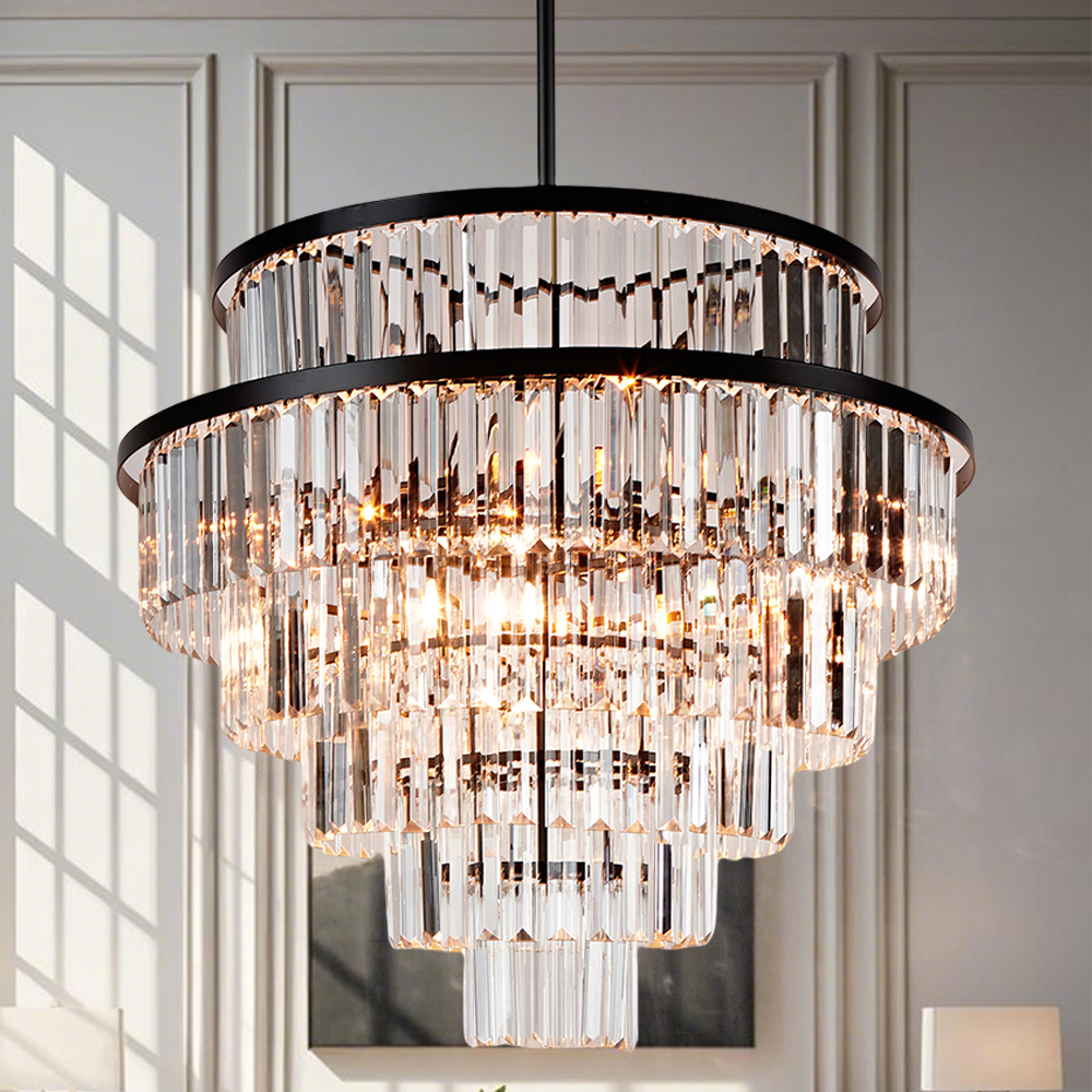 Modern Round 6-Tier Matte Black Crystal 26 Inch Chandelier, Unique ...
