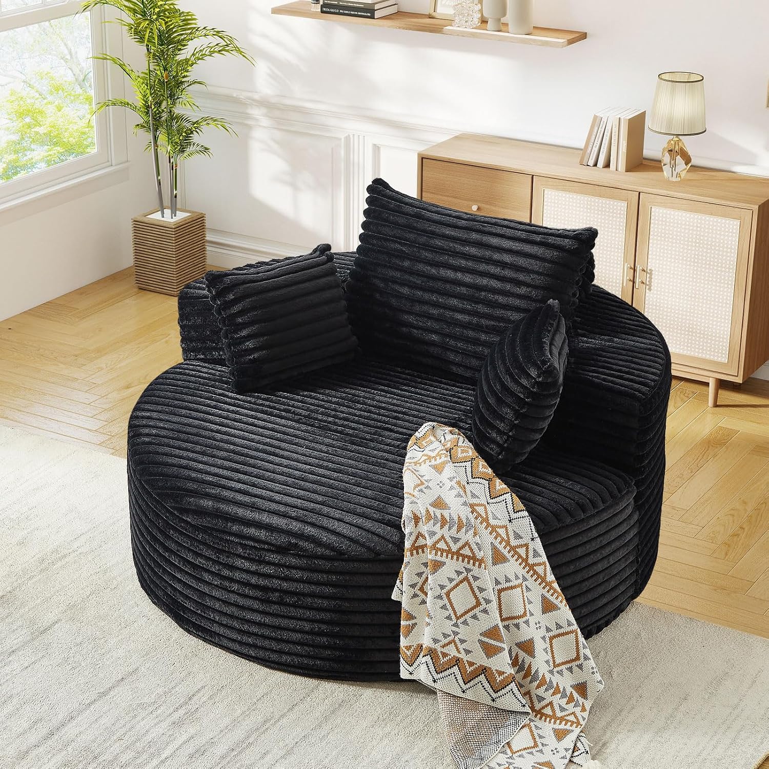 Modern Round Accent Sofa Chair for Living Room, Upholstered Corduroy ...