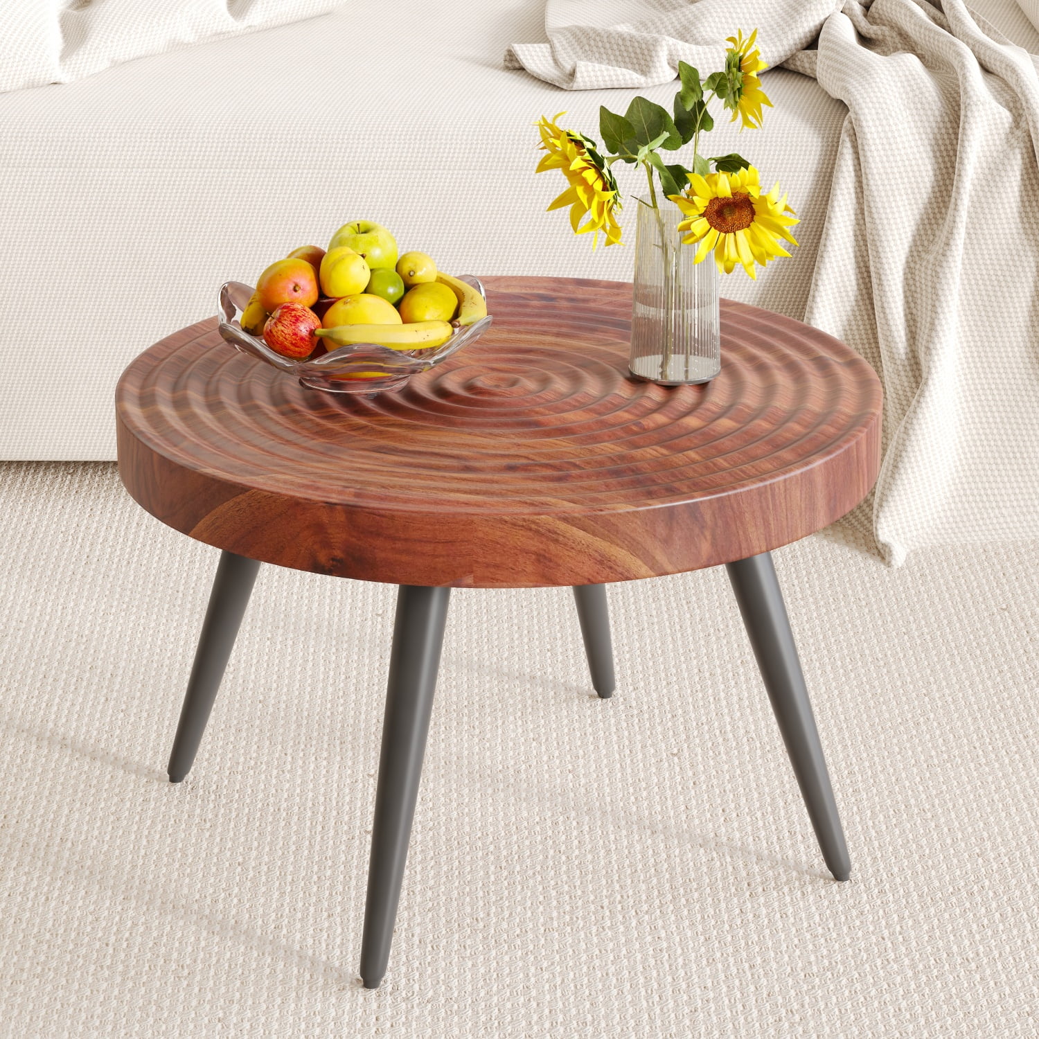 Modern Round Coffee Table - Annular Texture, Robust With 23.6-inch ...
