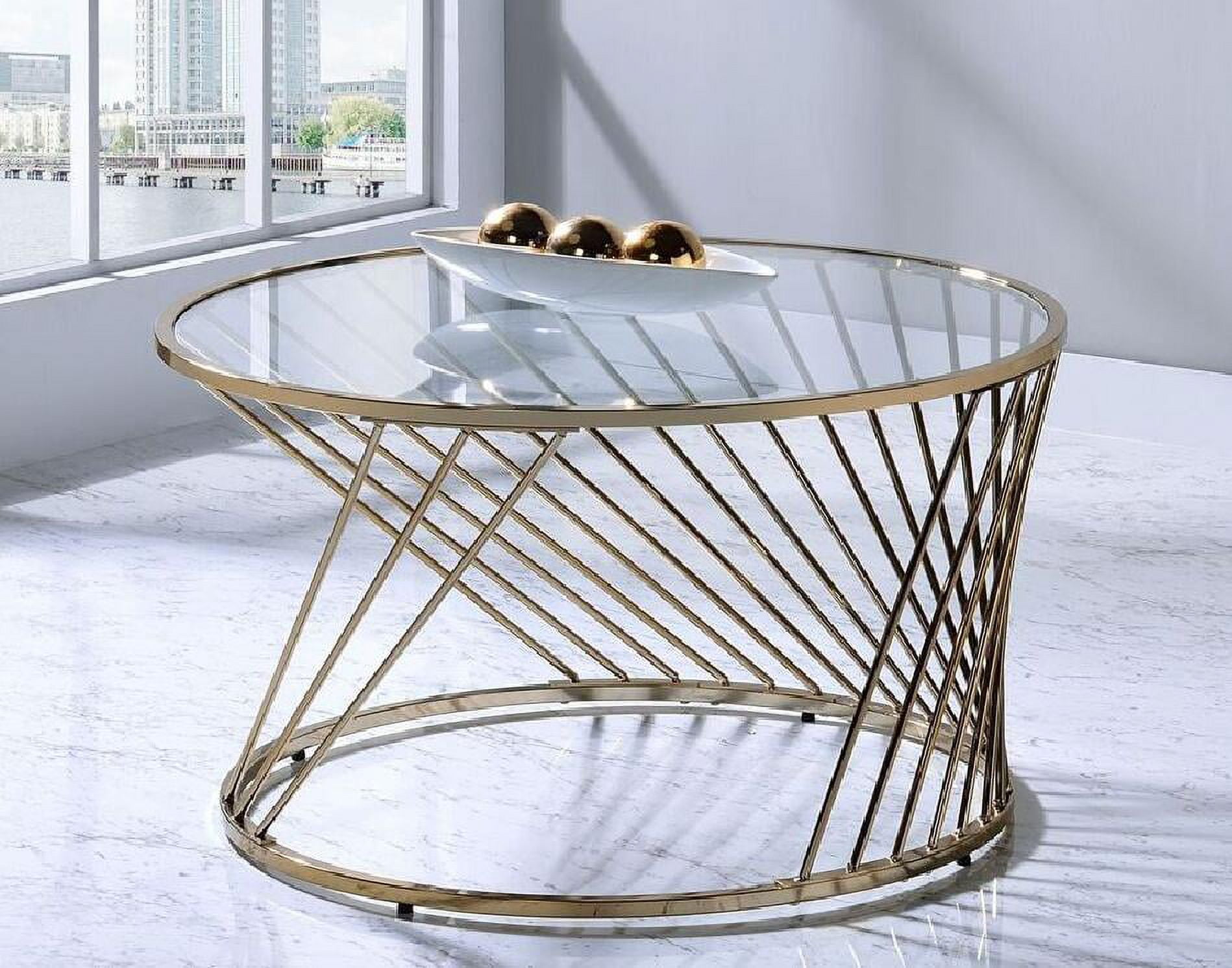 Modern Round Coffee Table, Glass End Table with Metal Tube, Coffee ...
