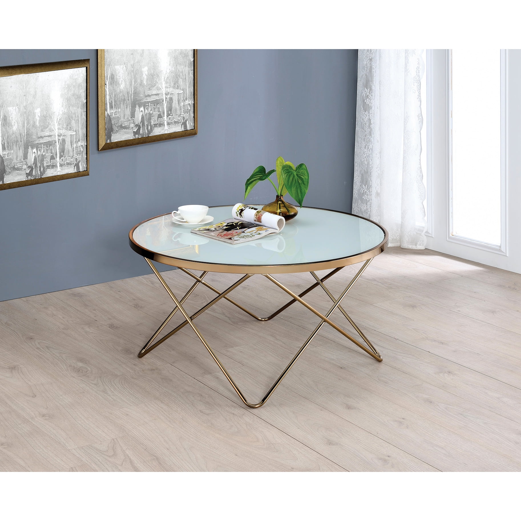 Modern Round Coffee Table with Metal Base Design | Enhances Living ...