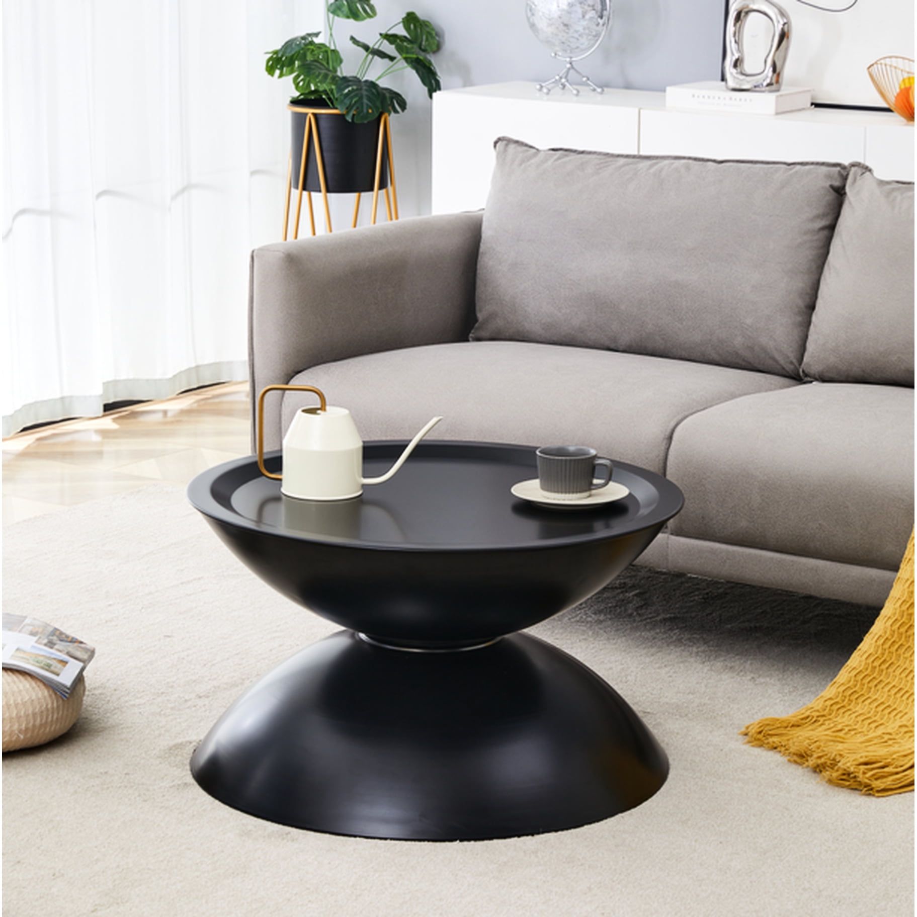 Modern Round Coffee Table With Metal Base And Marble Finish, Cat Accommodation, Enhances Home ...