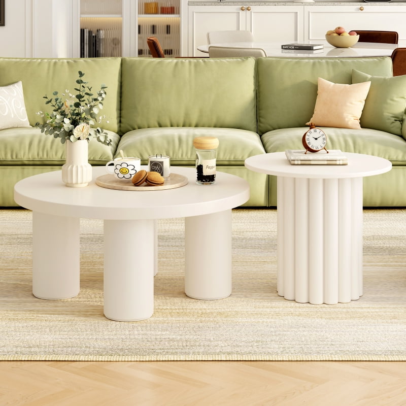 Modern Round Coffee Table Set Of 2 , 360-Degree Rotatable Flower-Shaped ...