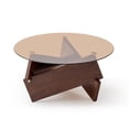 Modern Round Coffee Table with Tempered Glass Top and Farmhouse-Style ...