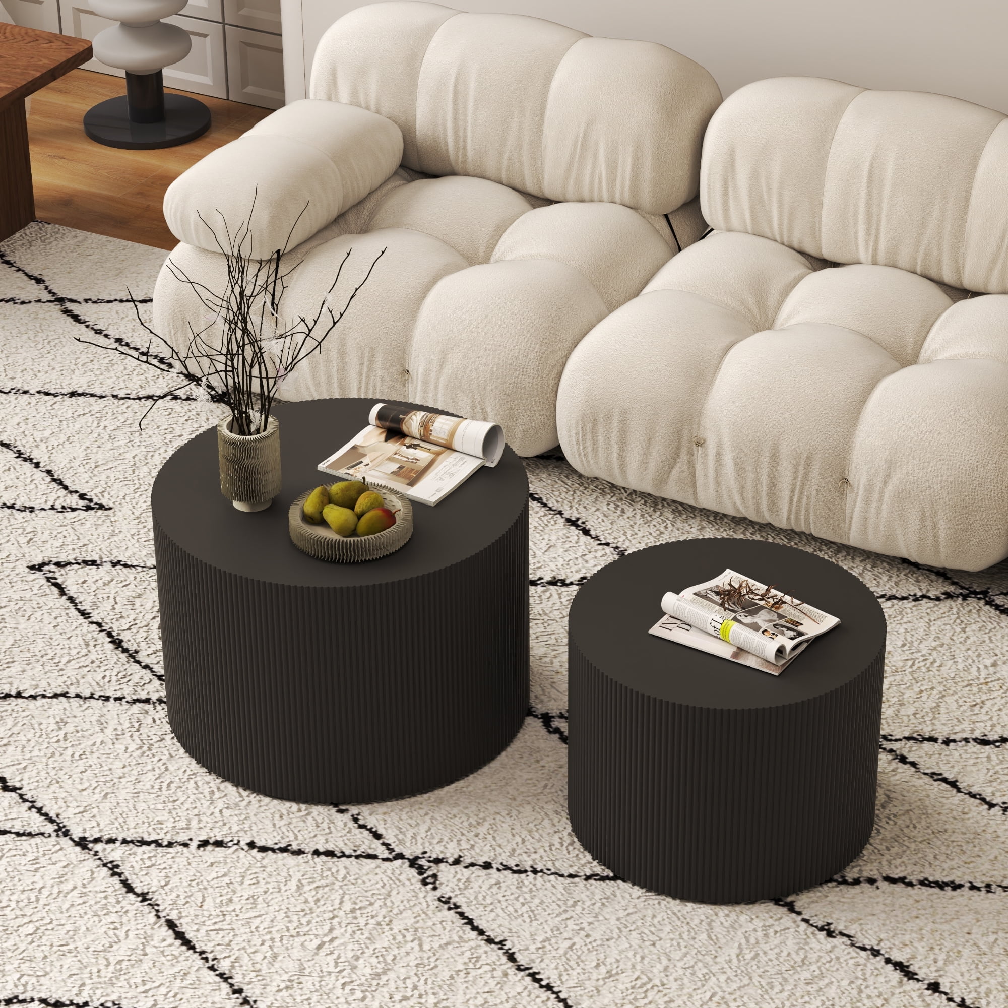 Modern Round Coffee Tables Set of 2，Nesting Tables with Blister Paint ...