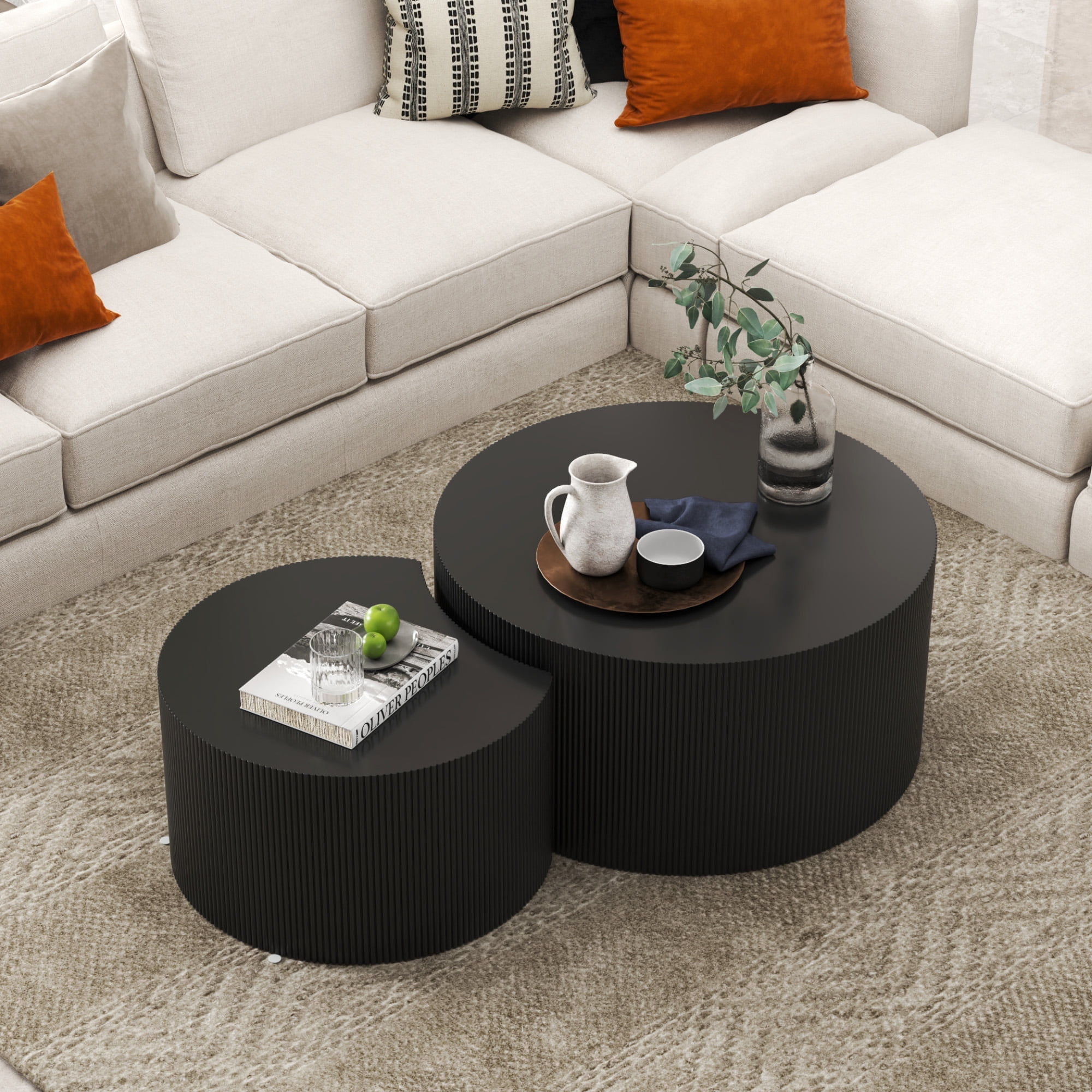 Modern Round Coffee Tables Set of 2，Nesting Tables with Blister Paint ...