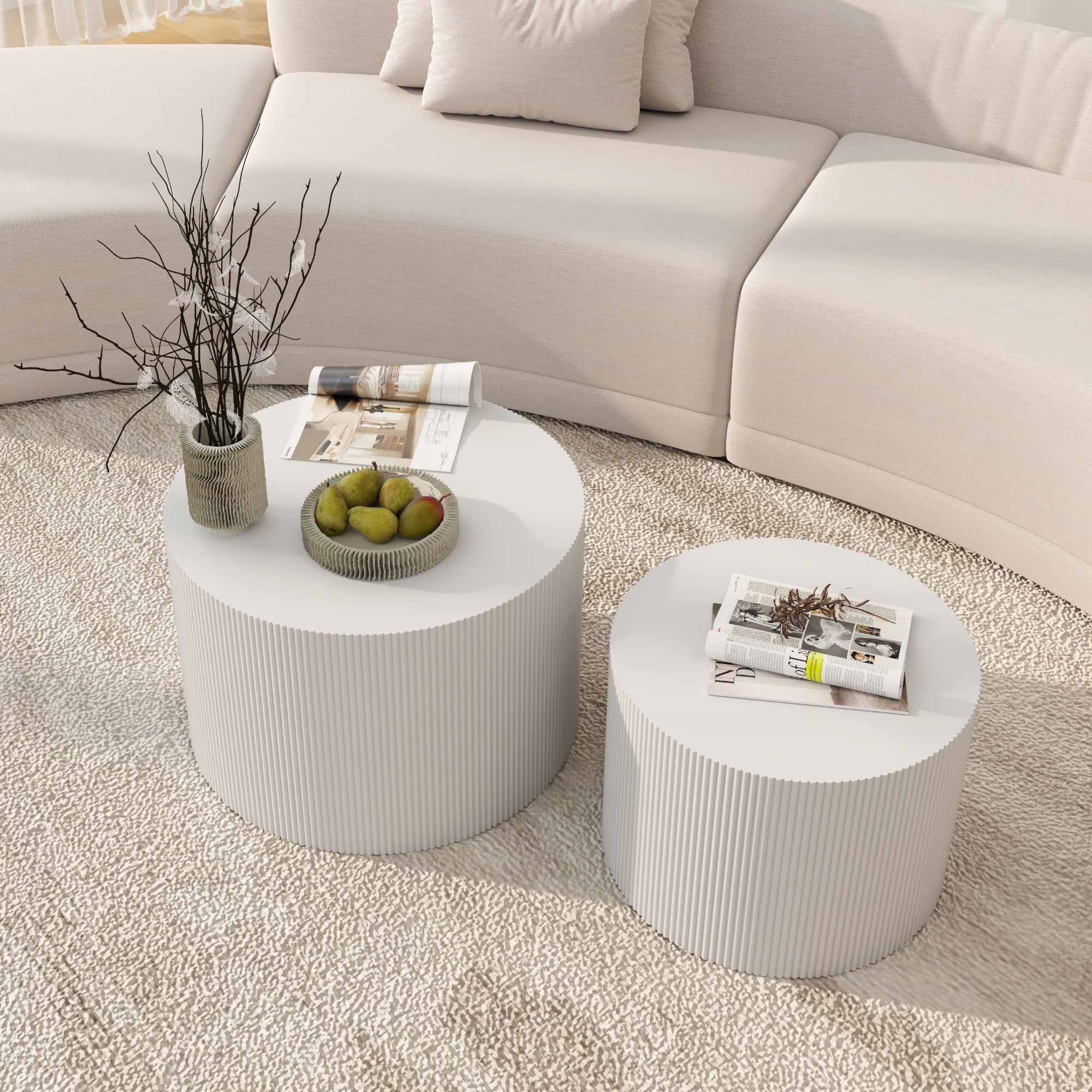Modern Round Coffee Tables Set of 2，Nesting Tables with Blister Paint ...