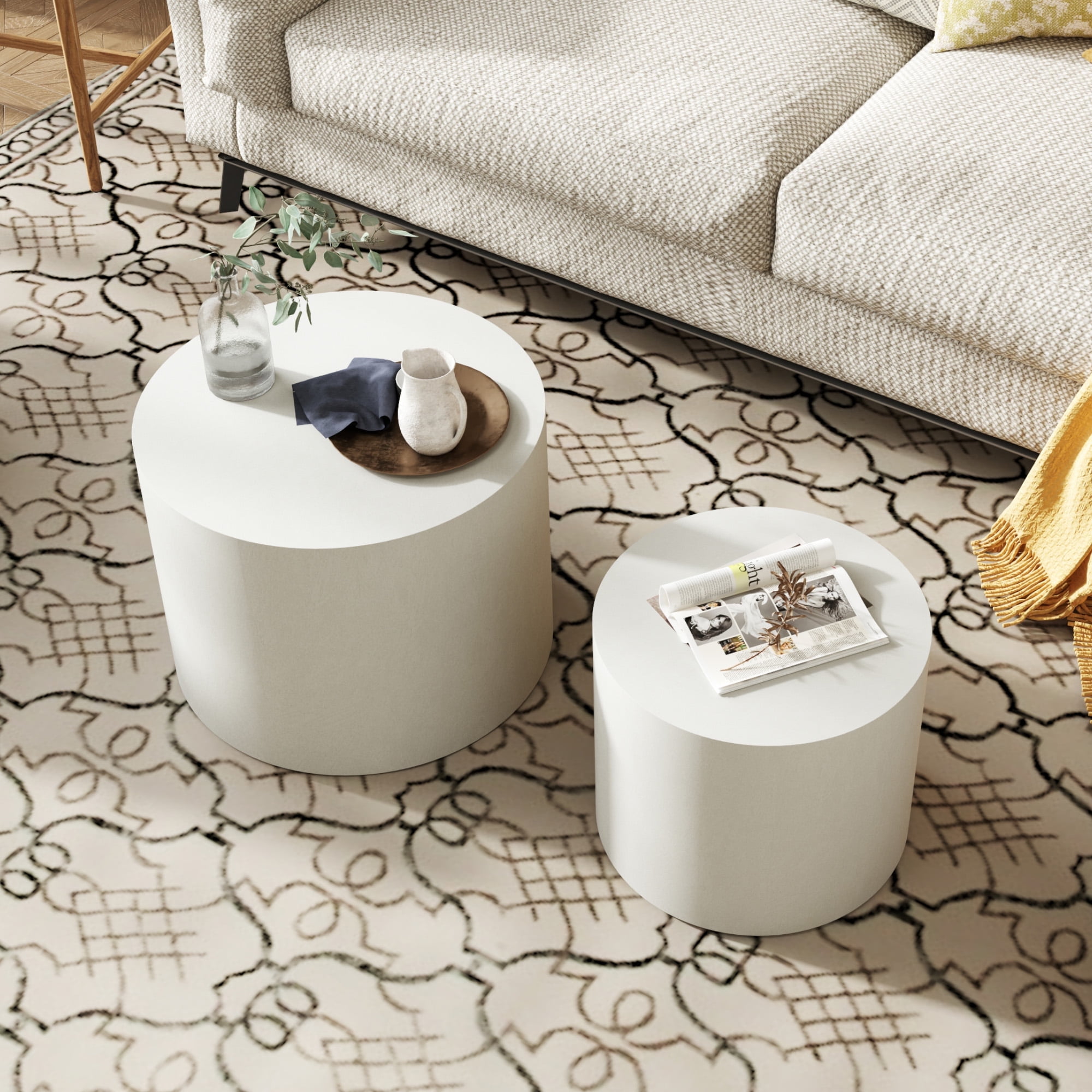 Modern Round Coffee Tables Set of 2，Nesting Tables with Wood Grain ...