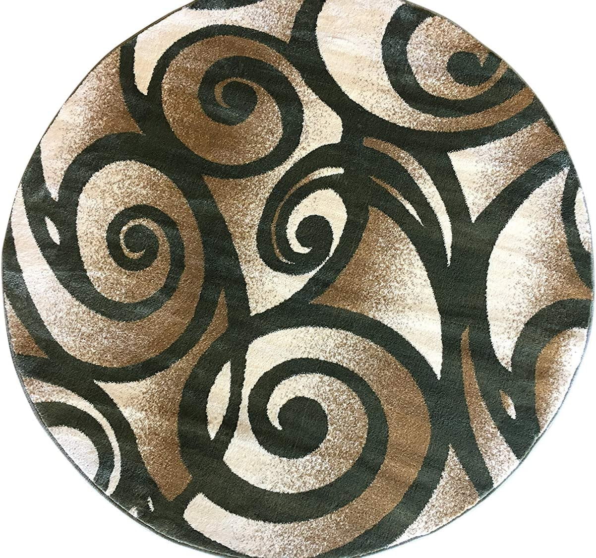 Modern Round Contemporary Area Rug Green Swirl Bellagiio Design 341 (4 ...