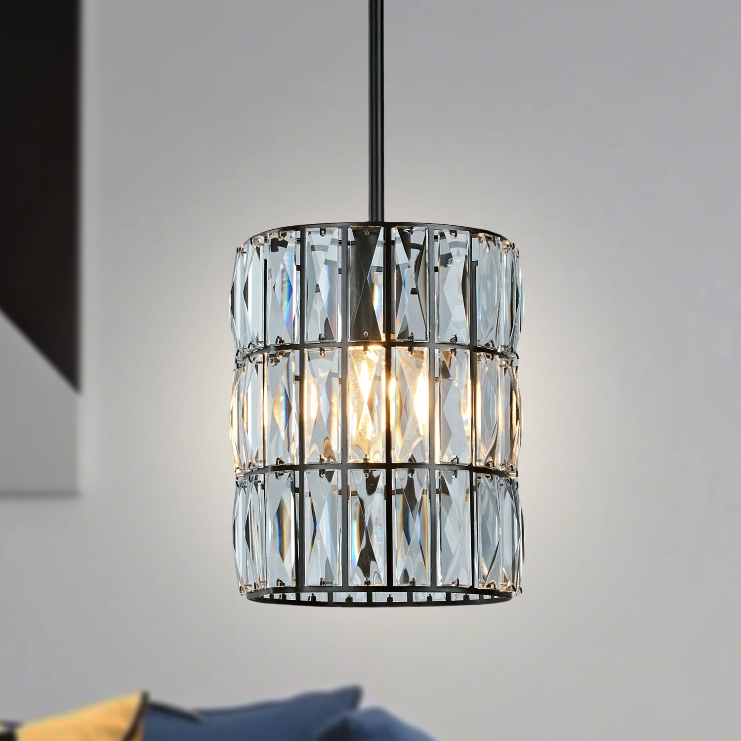 Modern Round Crystal Pendant Ceiling Light with Prismatic Finish ...