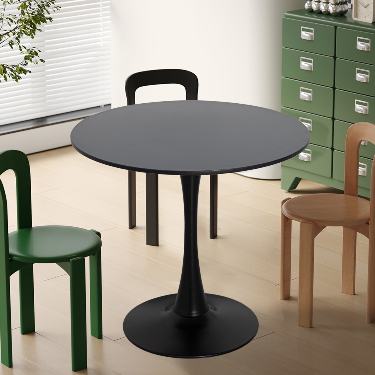 Modern Round Dining Table 31.5" MDF Top with Metal Pedestal Base, 250lb ...
