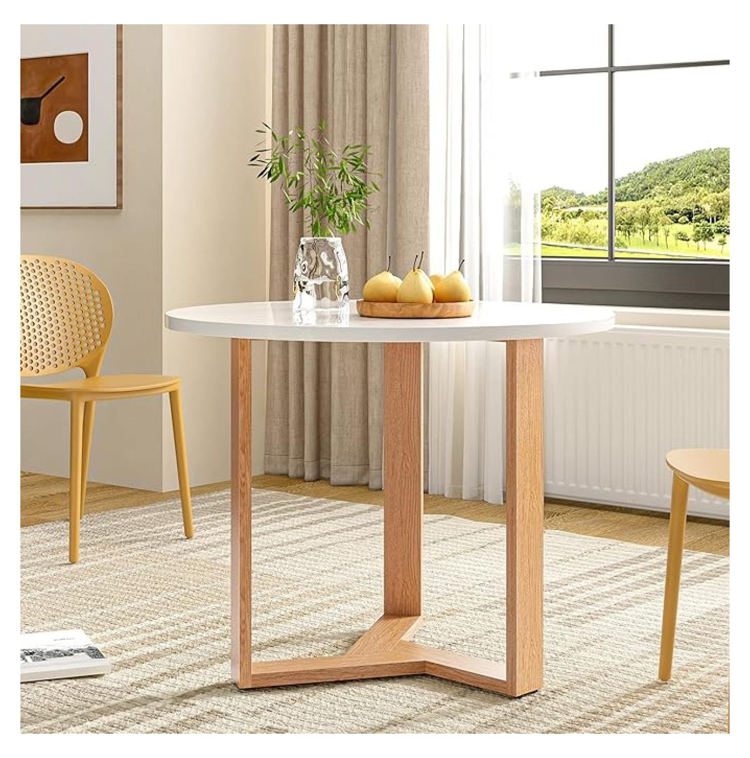 Modern Round Dining Table for 4 People - 31.5" Rubber Wood Kitchen ...