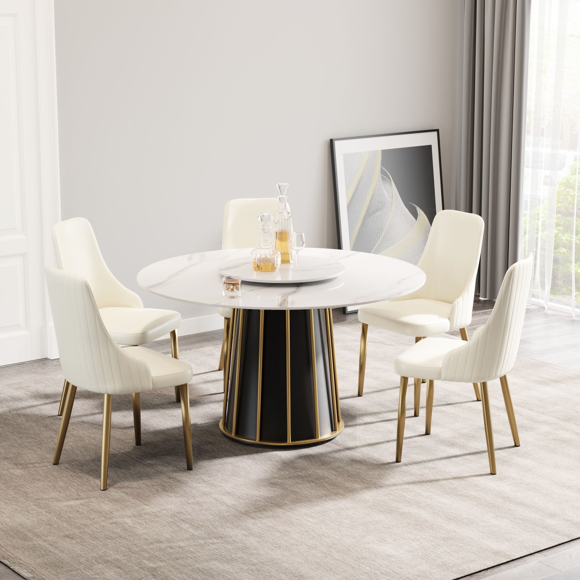 Modern Round Dining Table | Dining Room Use, Rotatable Disk Added ...