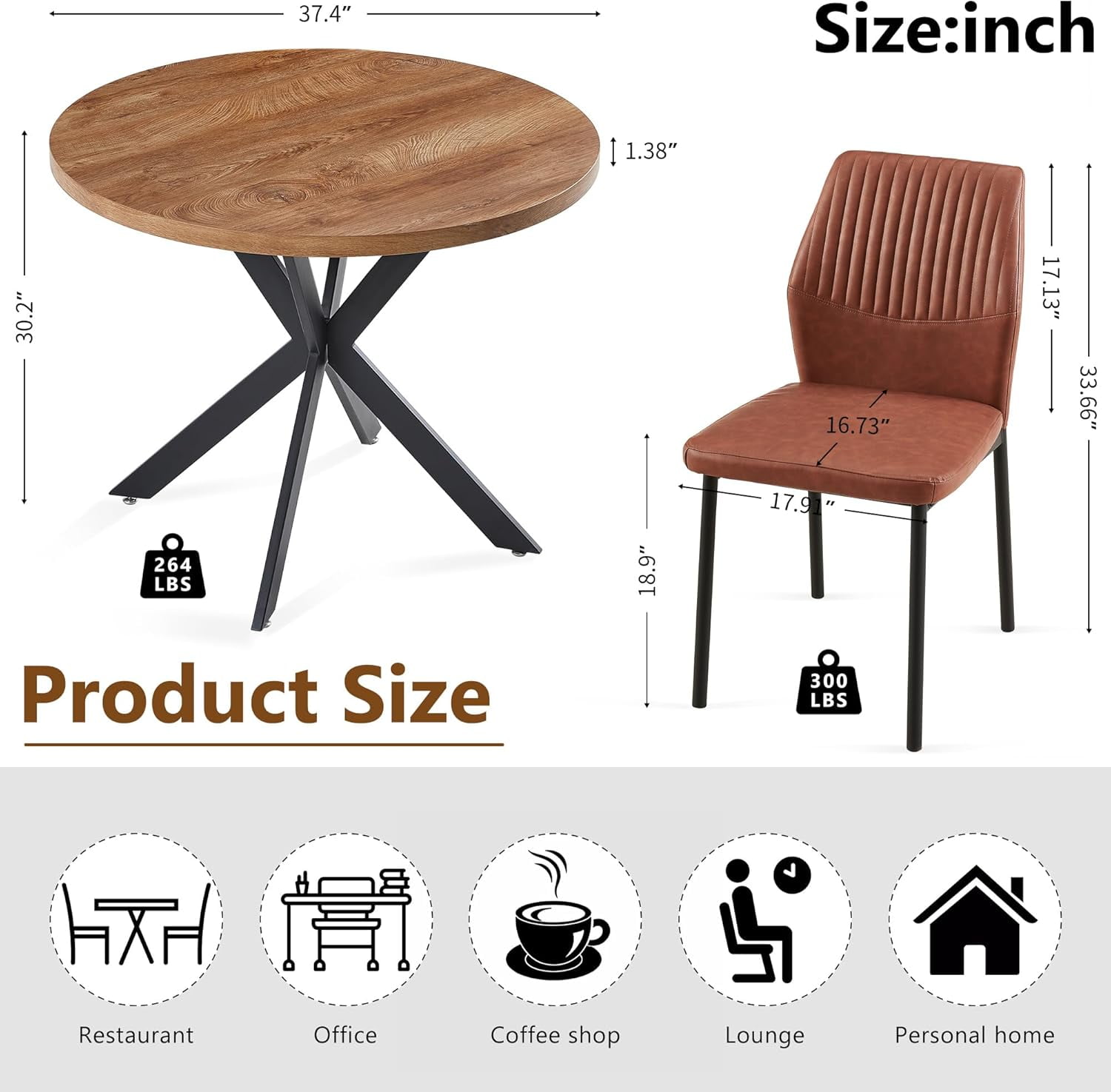 Modern Round Dining Table Set for 4, 37" Engineered Wood Kitchen Cafe ...