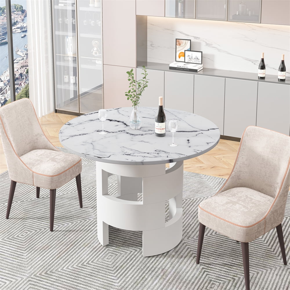 Modern Round Dining Table Set for 4, 42.12" MDF Kitchen Table with ...
