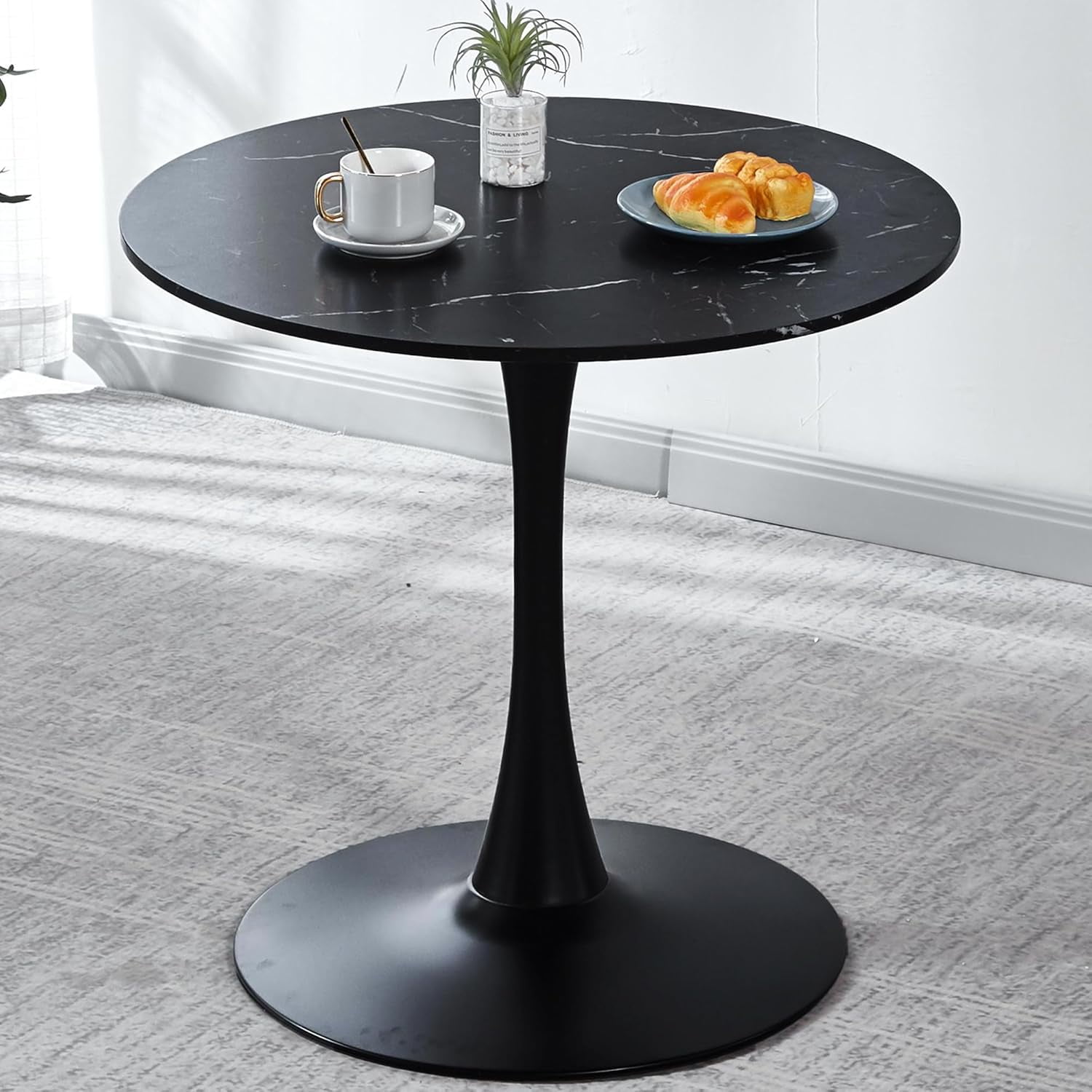Modern Round Dining Table, Tulip Table for 2-4 Persons, 31.5" Black ...