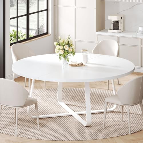 Modern Round Dining Table, Wood Metal Kitchen Tables,Industrial Large ...