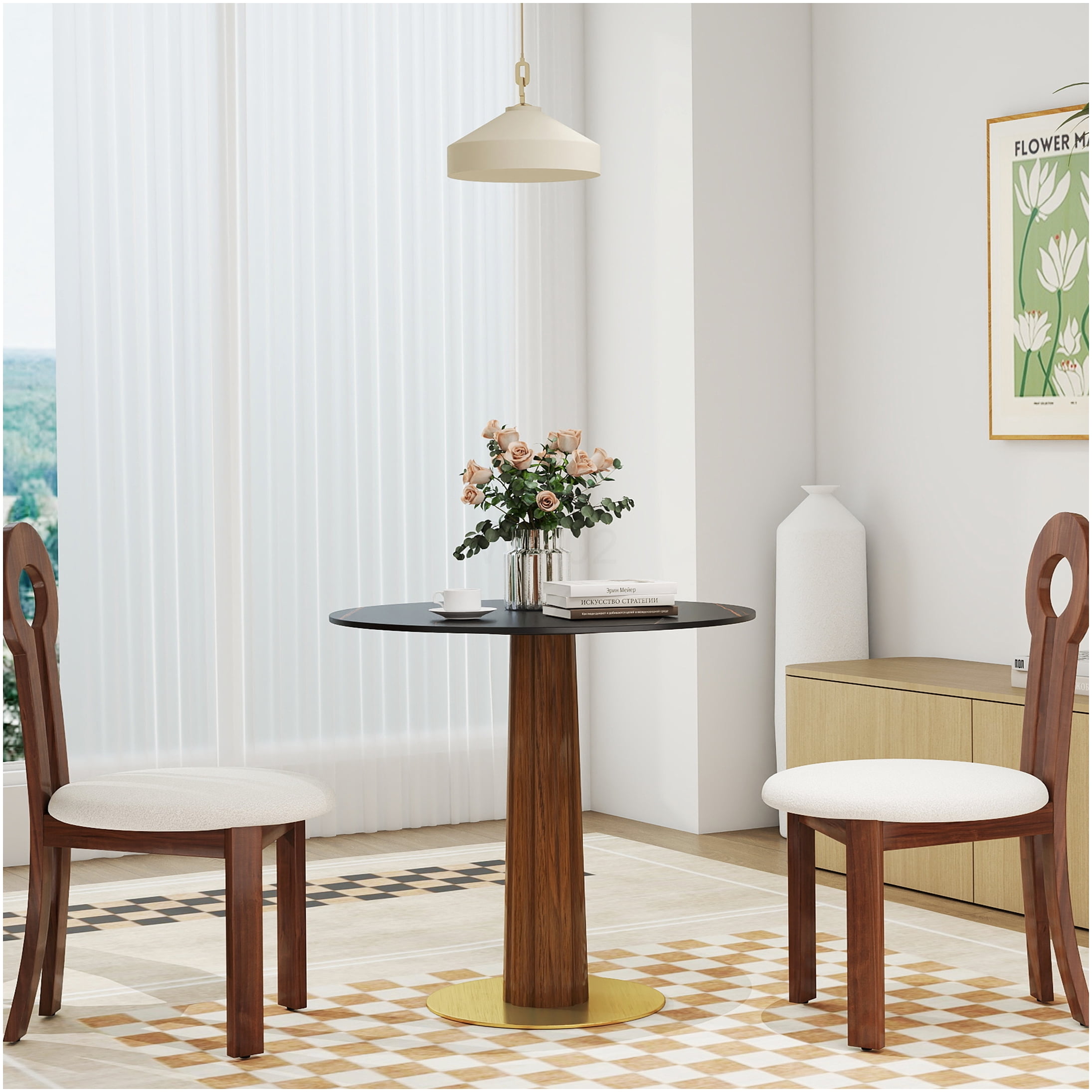 Modern Round Dining Table for 2 Person with Gold Base, Sintered Stone ...