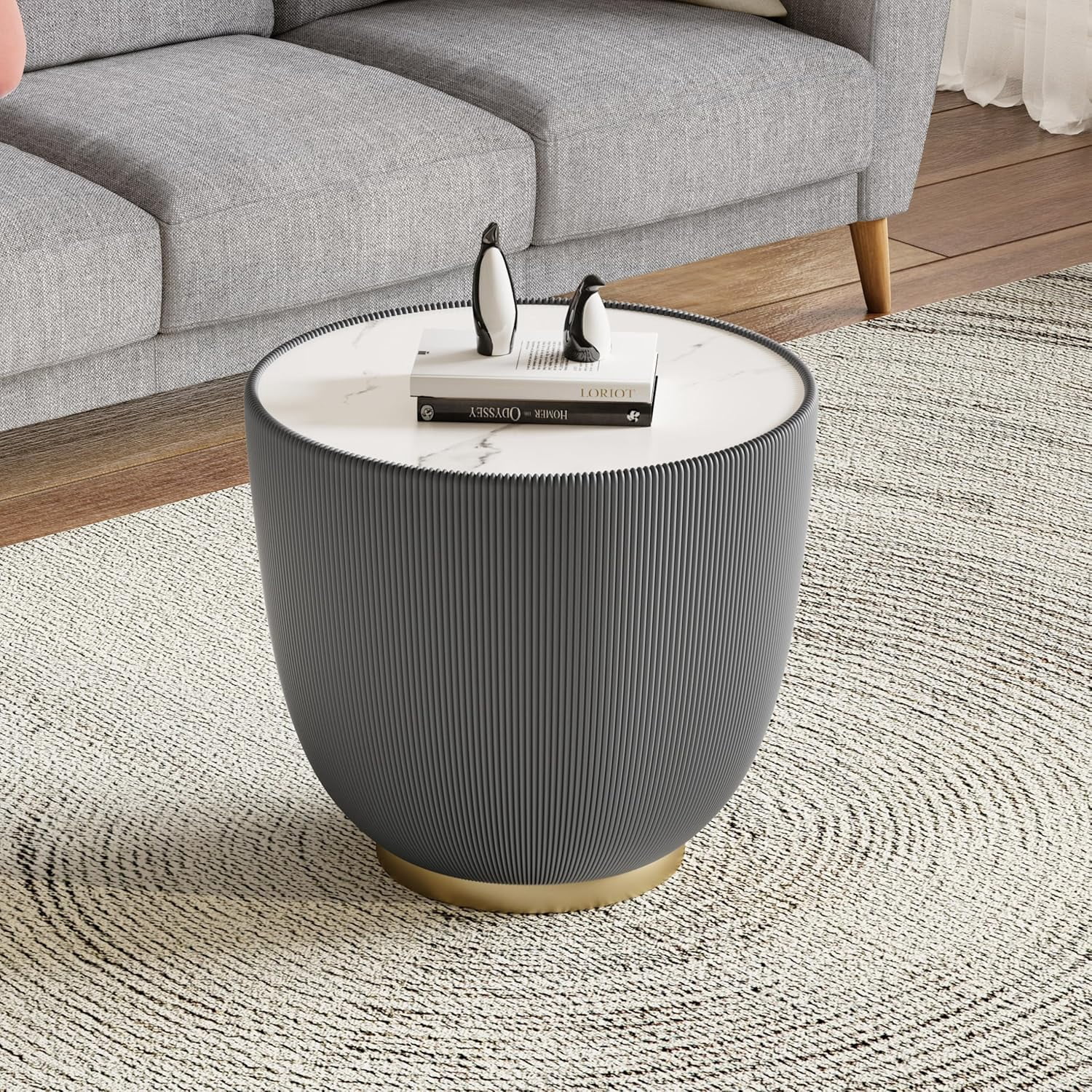 Modern Round End Table Luxury Sintered Stone Top Coffee Table in Grey ...