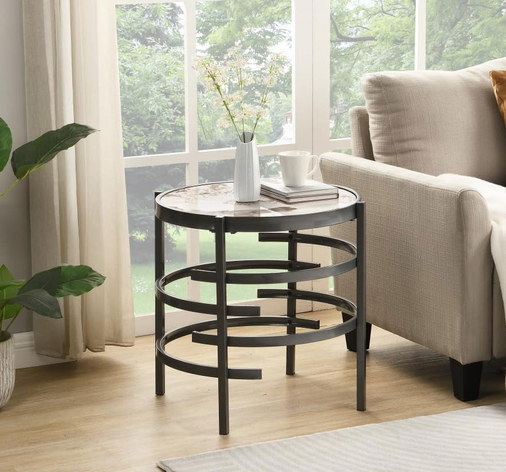 Modern Round End Table with Sintered Stone Top, Elegant Sofa Side Table ...