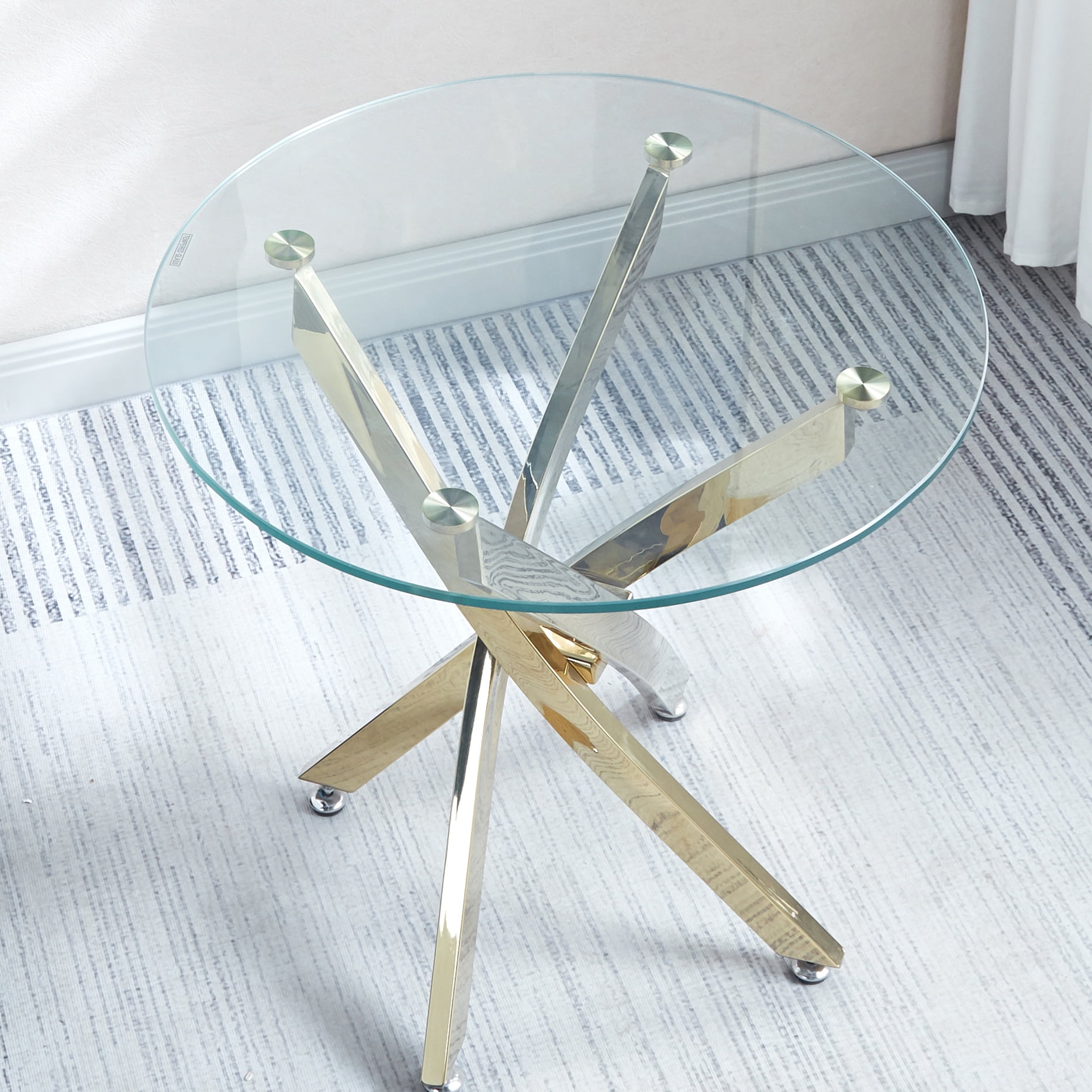 Modern Round End Table With 0.39" Tempered Glass Top And Stainless ...