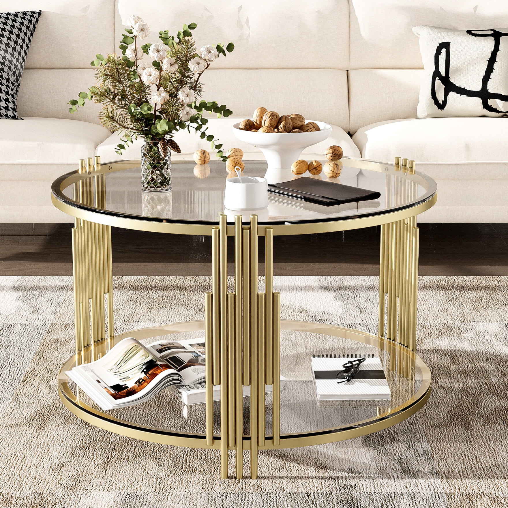 Modern Round Glass Coffee Table, 31.5" | Clear Glass Top for Elegant ...
