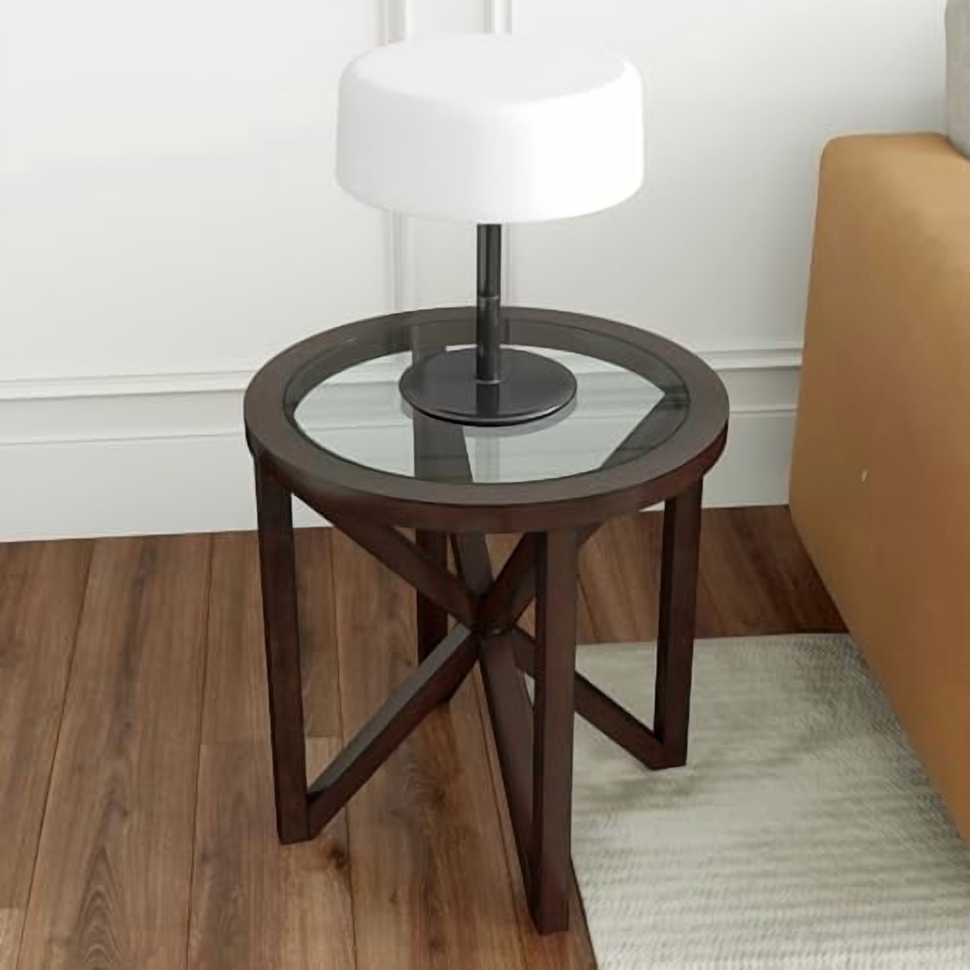 Modern Round Glass Coffee Table, Solid Wood Base Tempered Glass Coffee ...