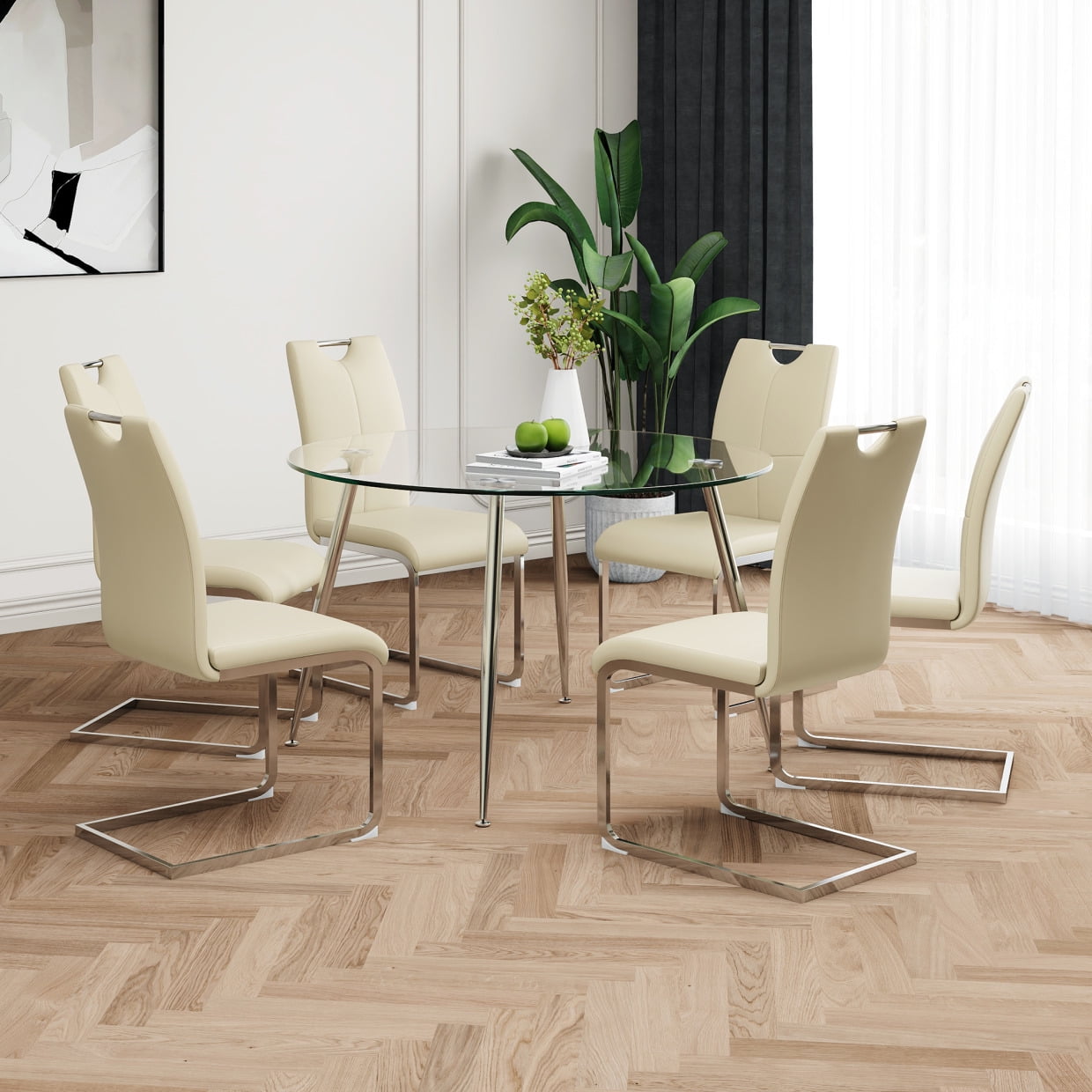 Modern Round Glass Dining Set with Tempered Glass Tabletop and ...